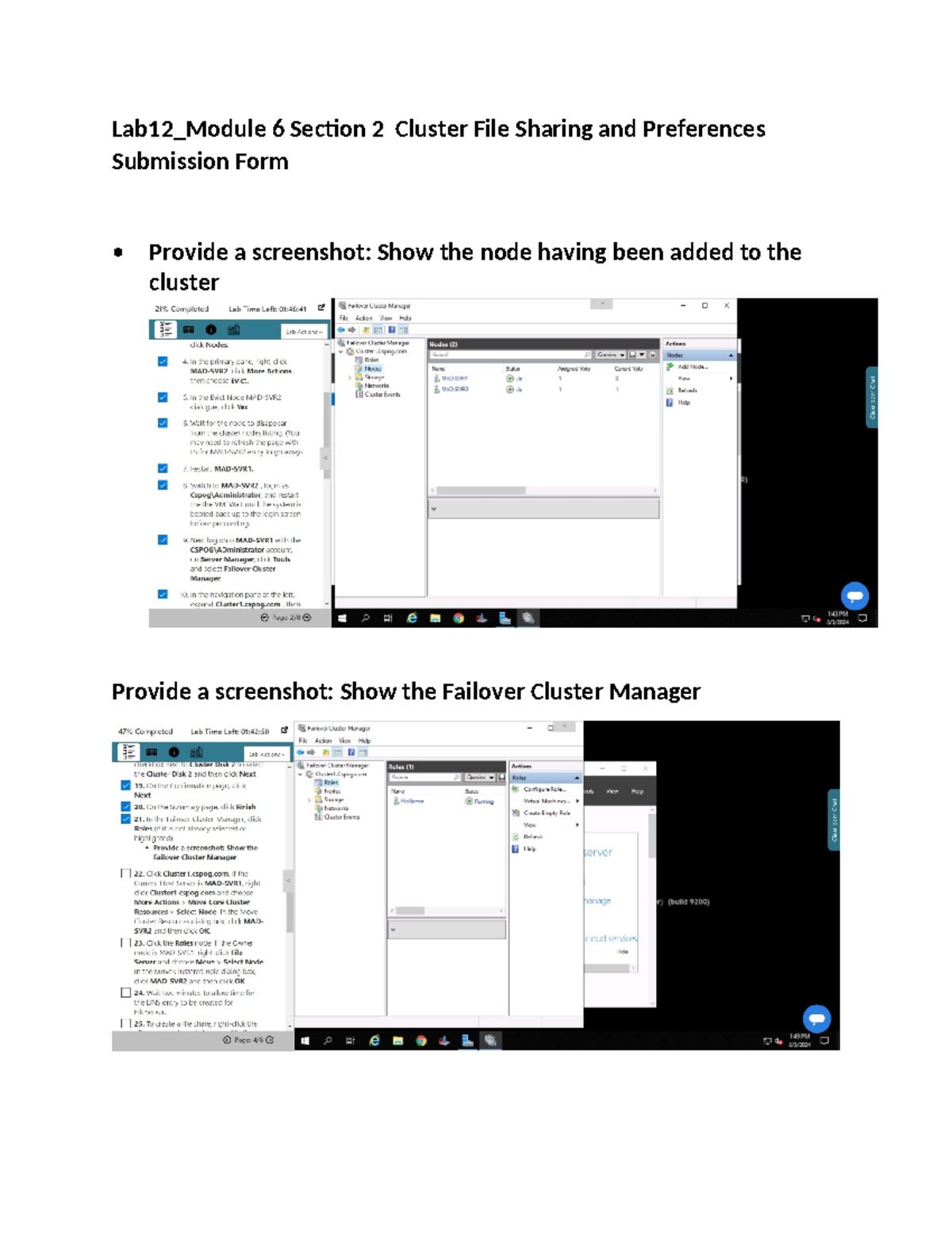 Lab12 M6 S2: Cluster File Sharing & Preferences Submission Form - Studocu
