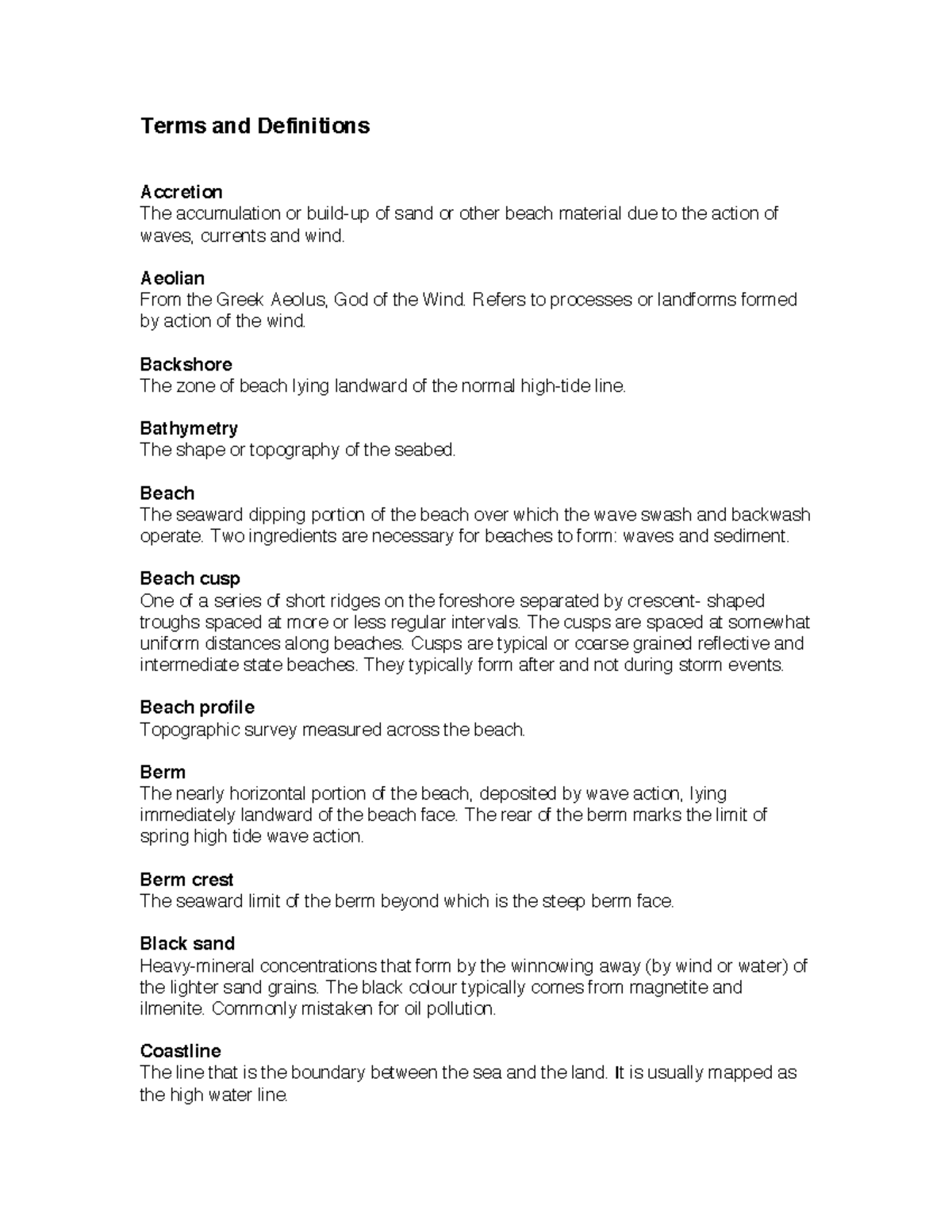 Coastal Processes and Features: Key Terms and Definitions - Studocu