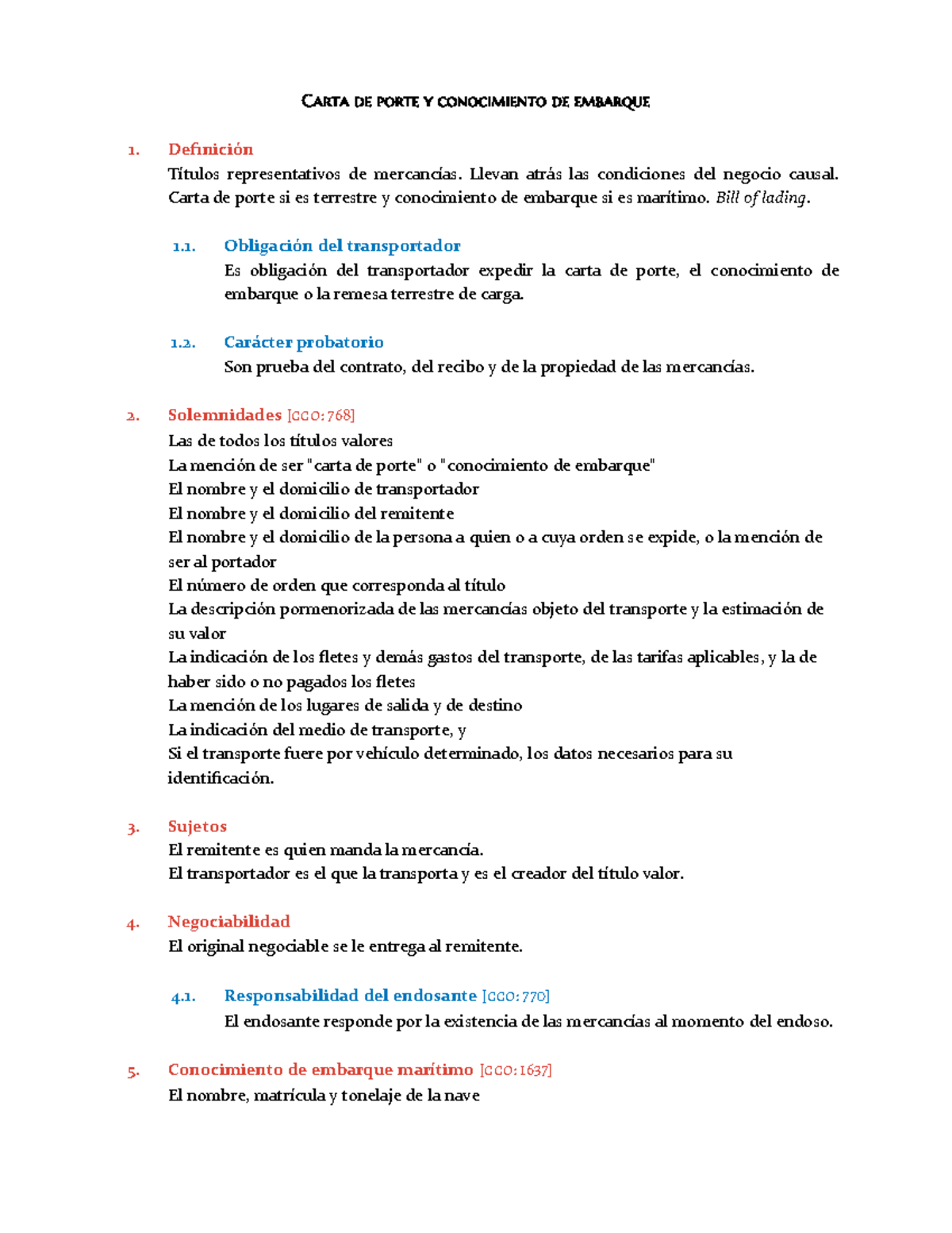 12. Carta de Porte y Conocimiento de Embarque: Definiciones y ...