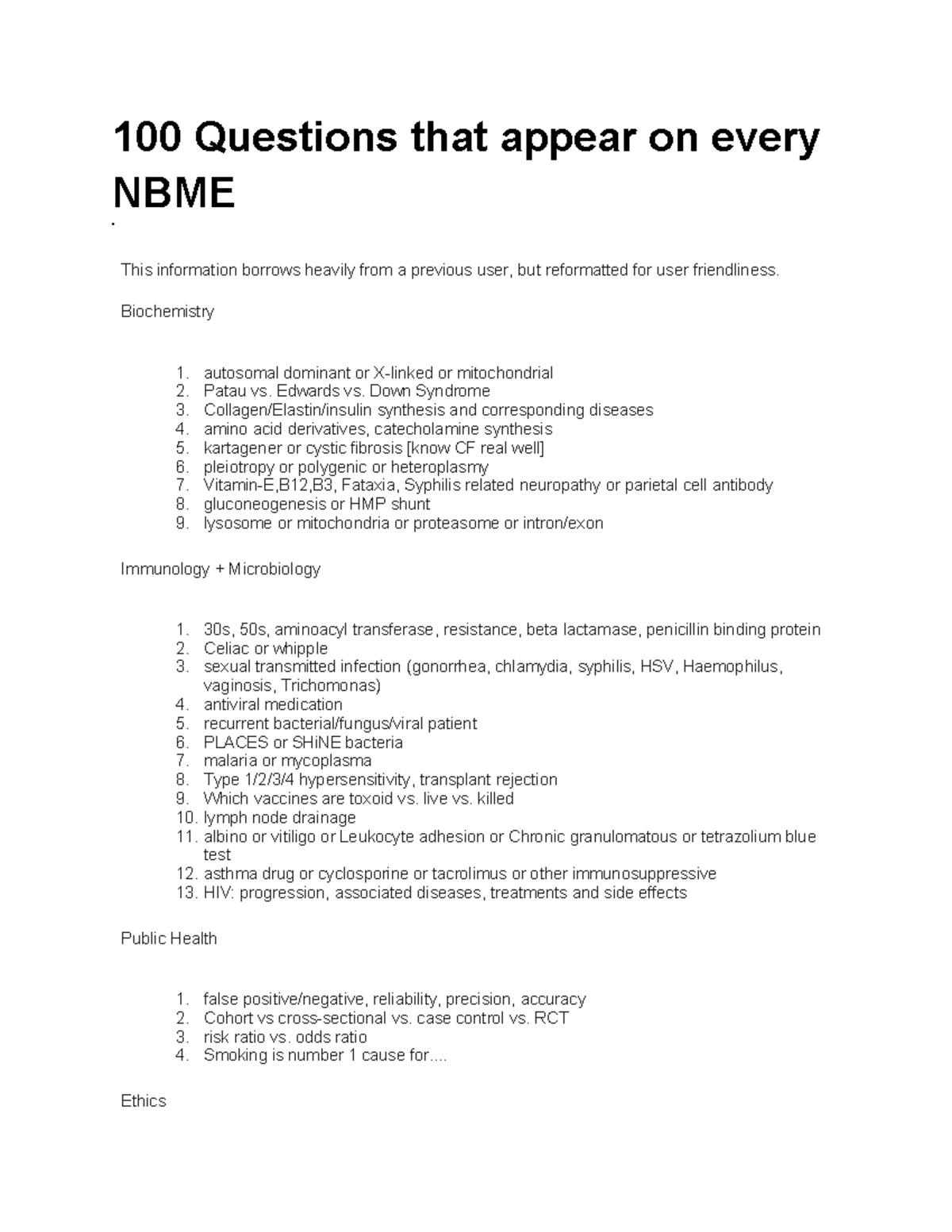 100 Essential Questions for NBME Exam Preparation - Studocu