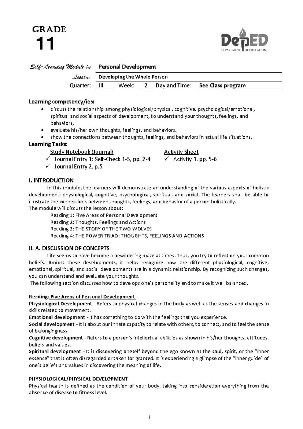 STEM-Personal-Development SLM Q3 Week-2-1 - Self-Learning Module in ...