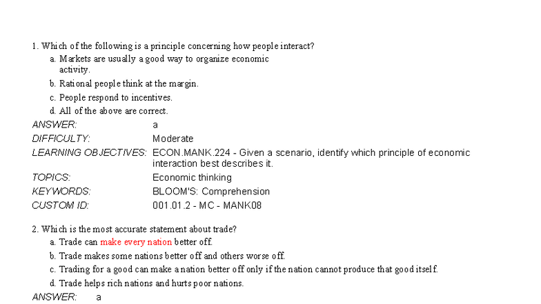 ECON.MANK.224 & MANK08: Principles of Economic Interaction MC Questions ...