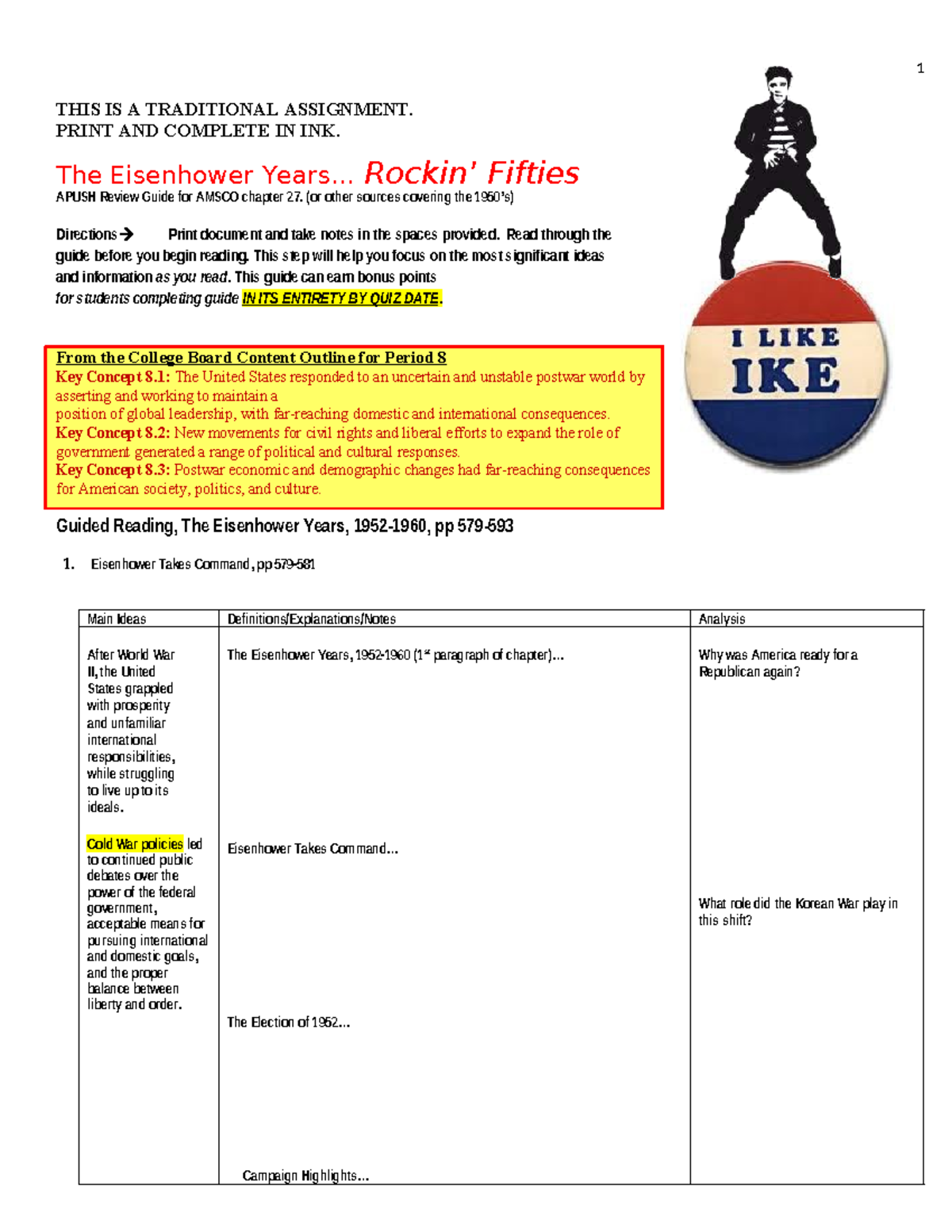 APUSH Chapter 27: The Eisenhower Years Review Guide and Analysis - Studocu