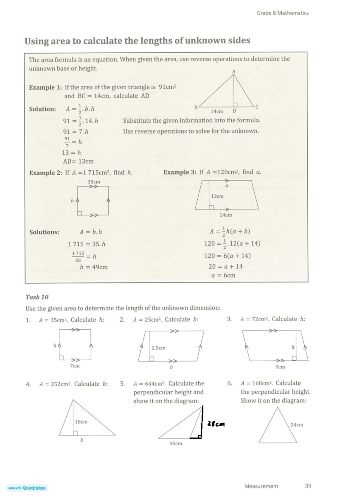 Final Exam Study Guide: Grade 8 Math Area Calculations - Studocu