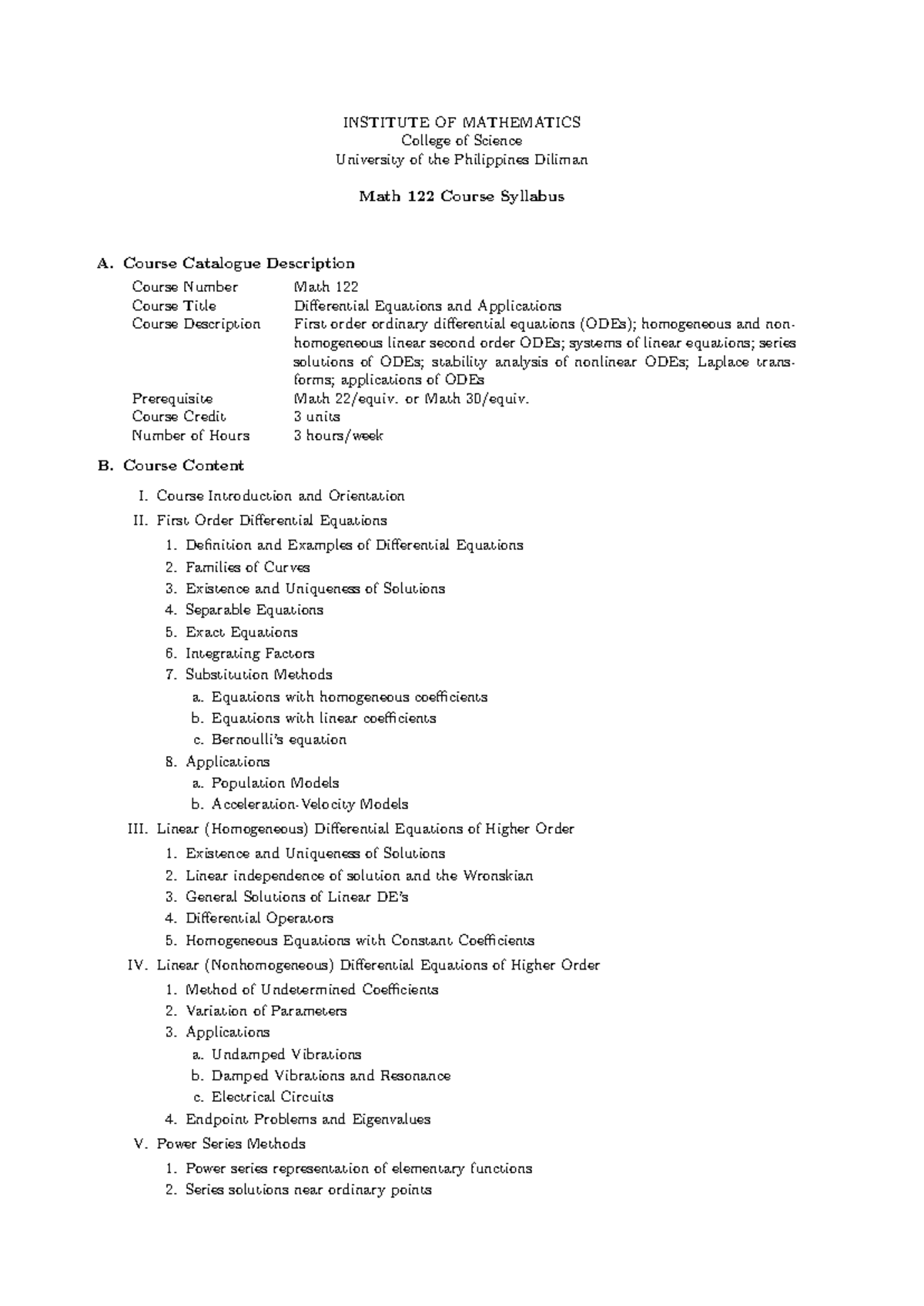 Math-122 - Differential Equations Syllabus Overview - Studocu