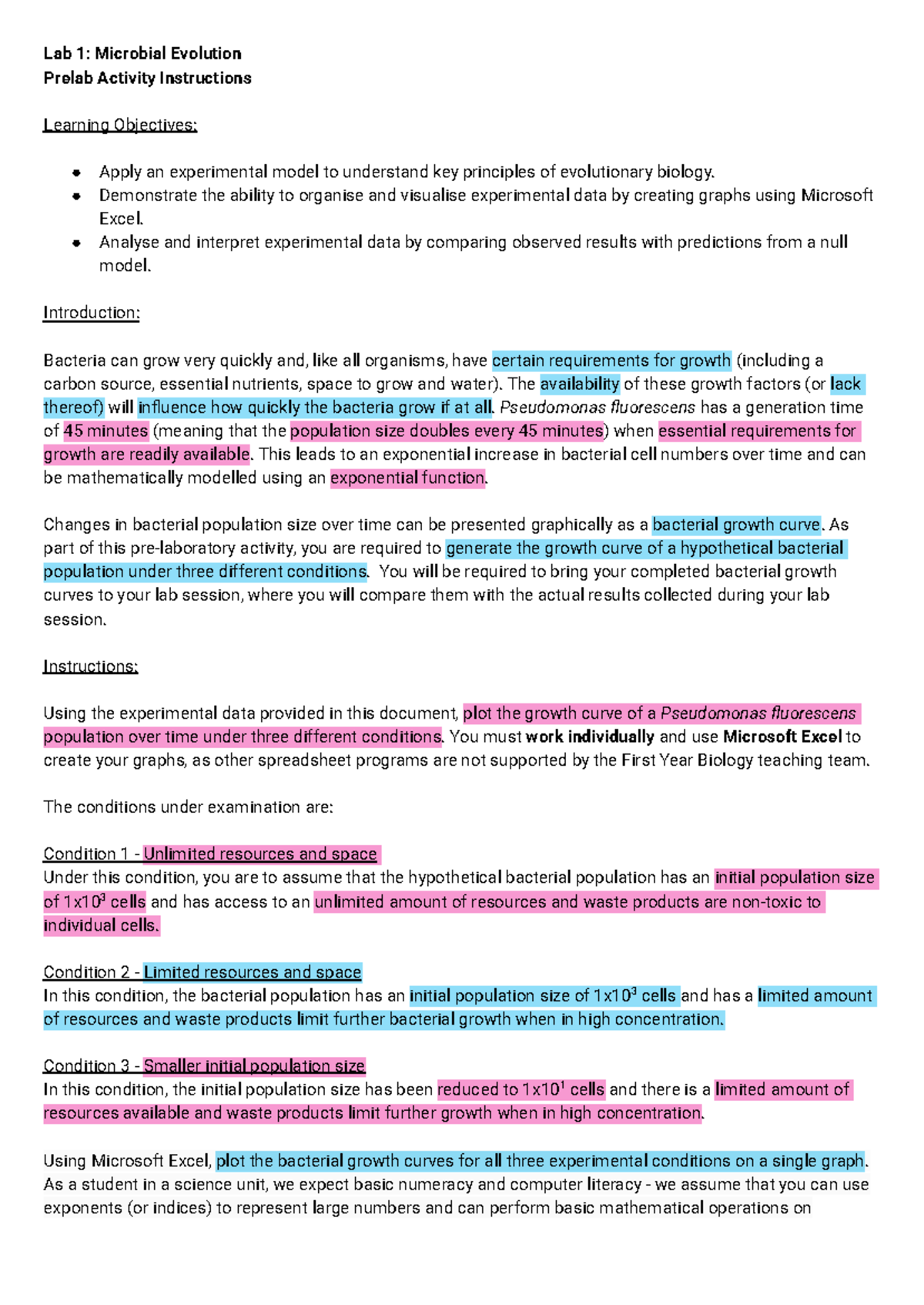 Lab 1: Microbial Evolution Prelab Activity & Data Analysis Instructions ...