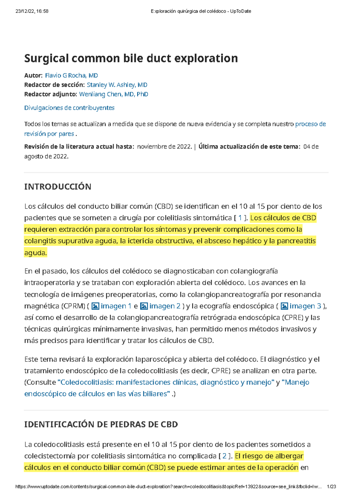 Exploración Quirúrgica del Colédoco: Guía Actualizada y Práctica - Studocu