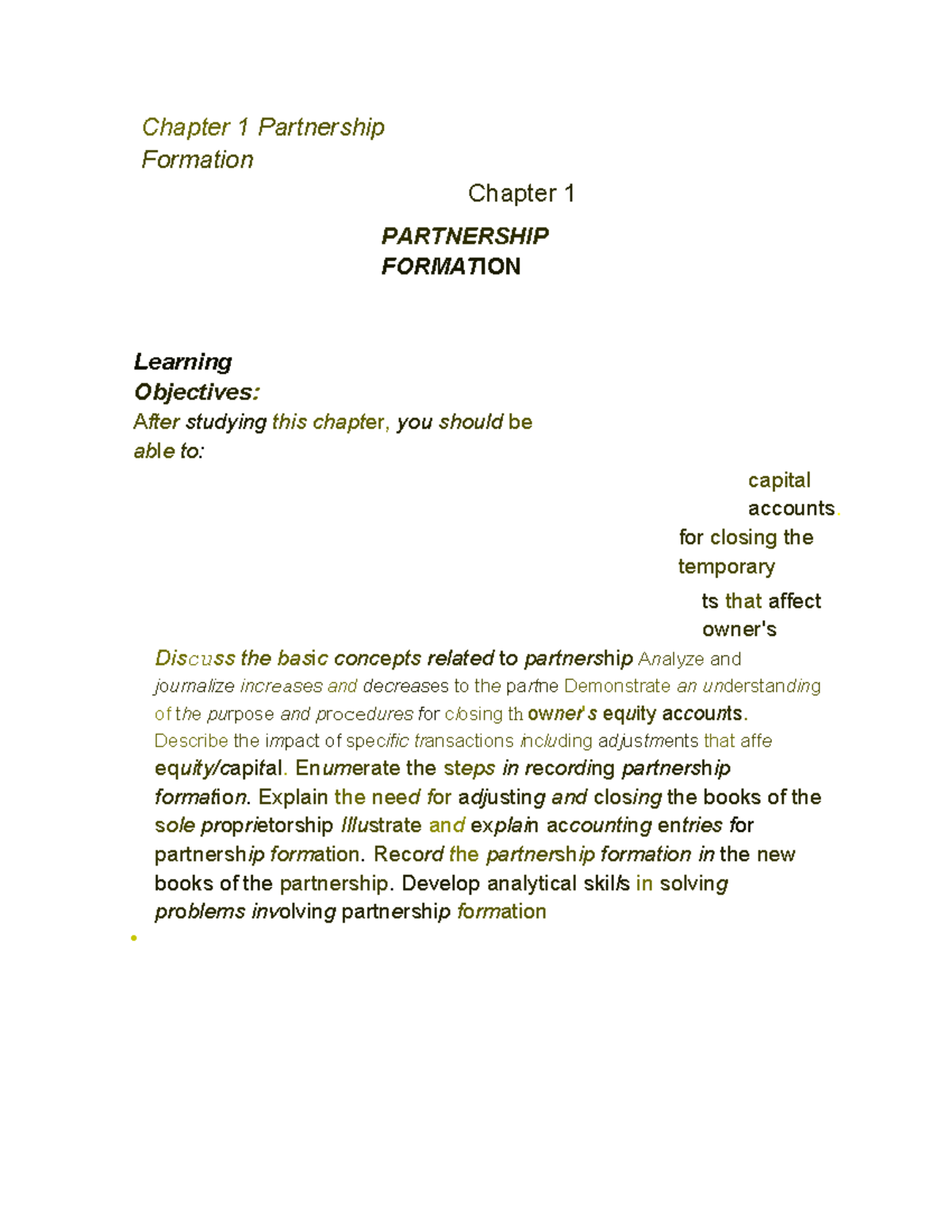 Chapter 1 Partnership Formation Overview - Summary of Key Concepts ...