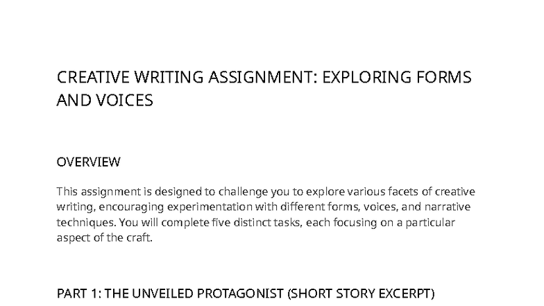 Creative Writing Assignment: Exploring Forms & Voices (CW101) - Studocu