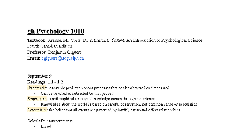 PSYC 1000 - Lecture Notes: Introduction to Psychological Science (2024 ...