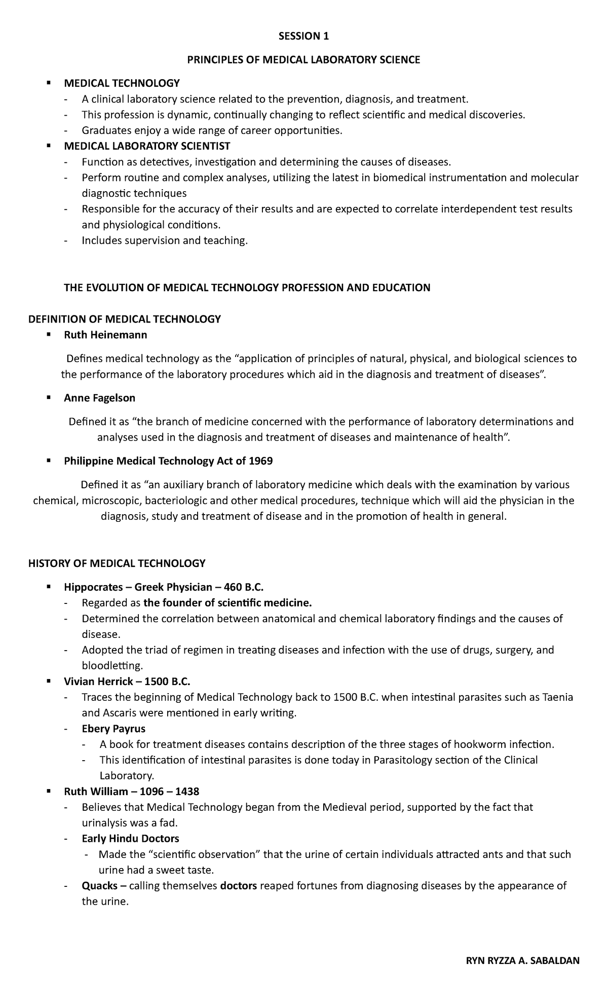 MLS 101: Principles of Medical Laboratory Science Lecture Notes - Studocu