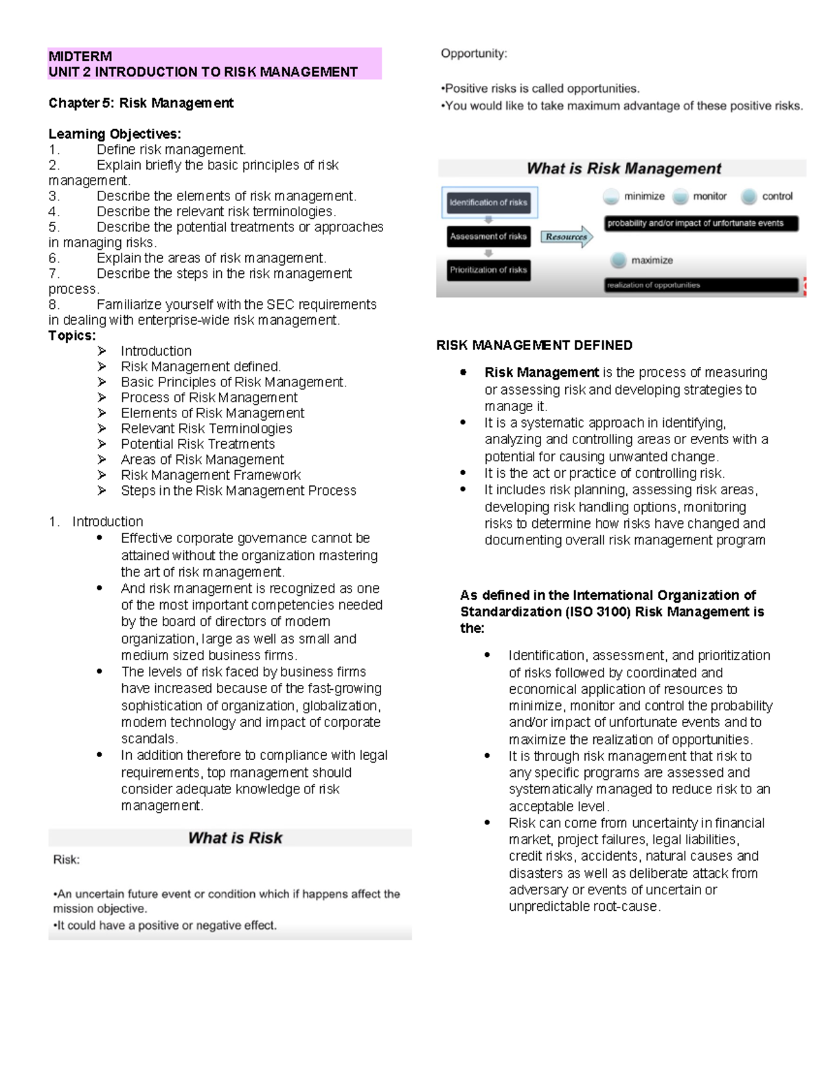 GOV 101 Midterm Exam: Introduction to Risk Management and Ethics - Studocu