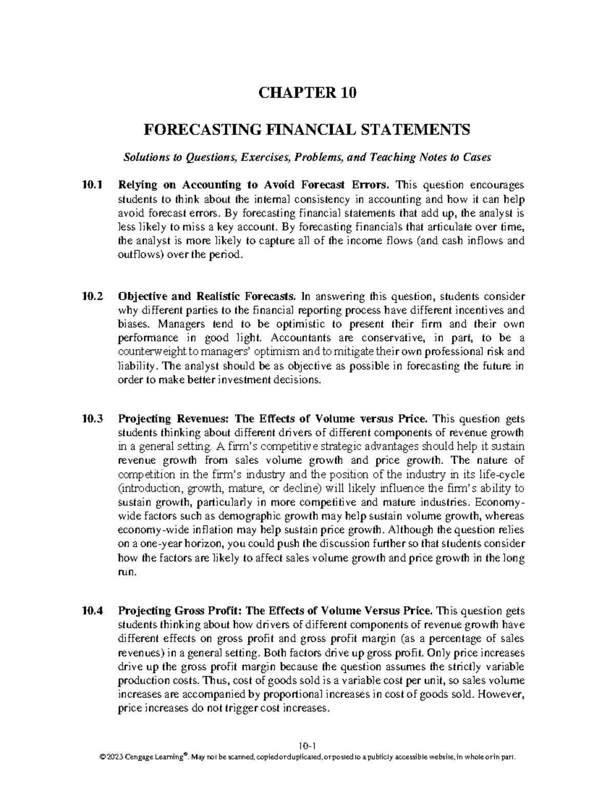 Forecasting Financial Statements Solutions: Chapter 10 Problems 001-046 - Studocu