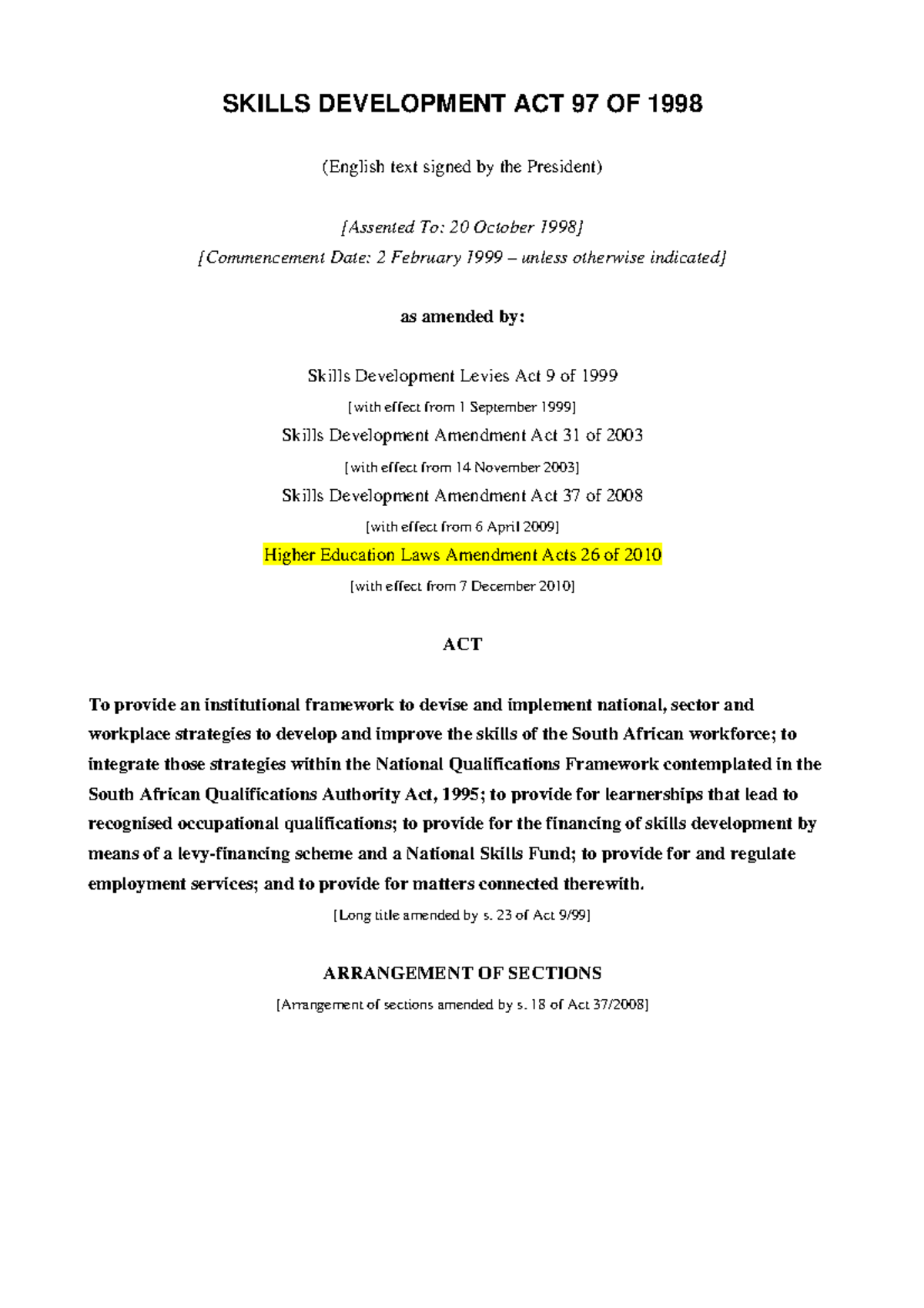 Skills Development Act 97 of 1998: Comprehensive Overview and Updates ...