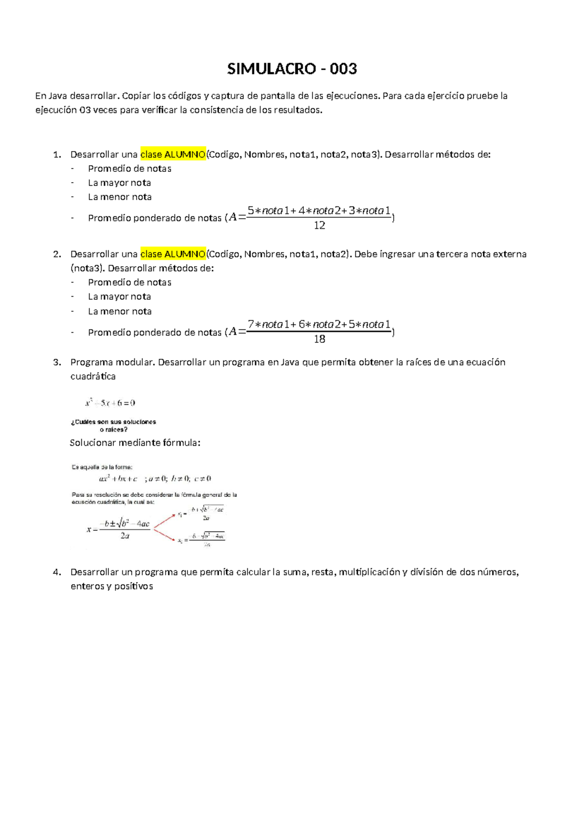 Simulacro 003: Ejercicios de Programación en Java - Studocu