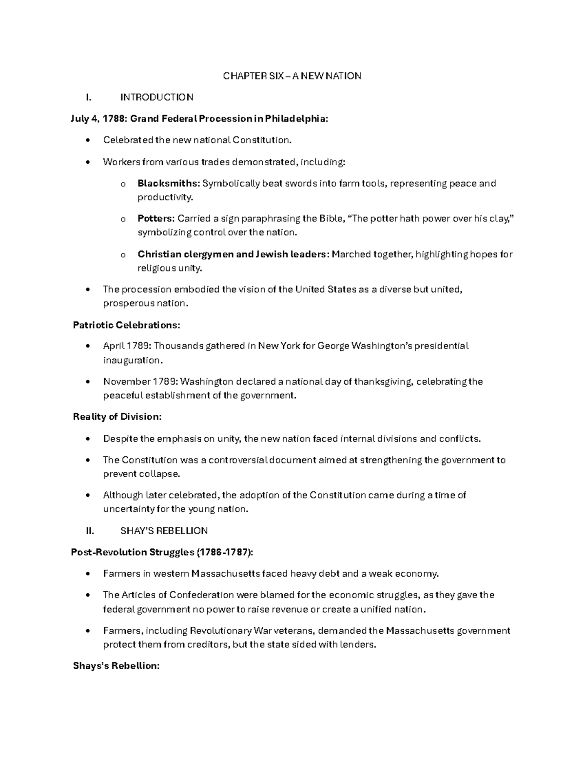 A NEW Nation - Notes - CHAPTER SIX – A NEW NATION I. INTRODUCTION July ...