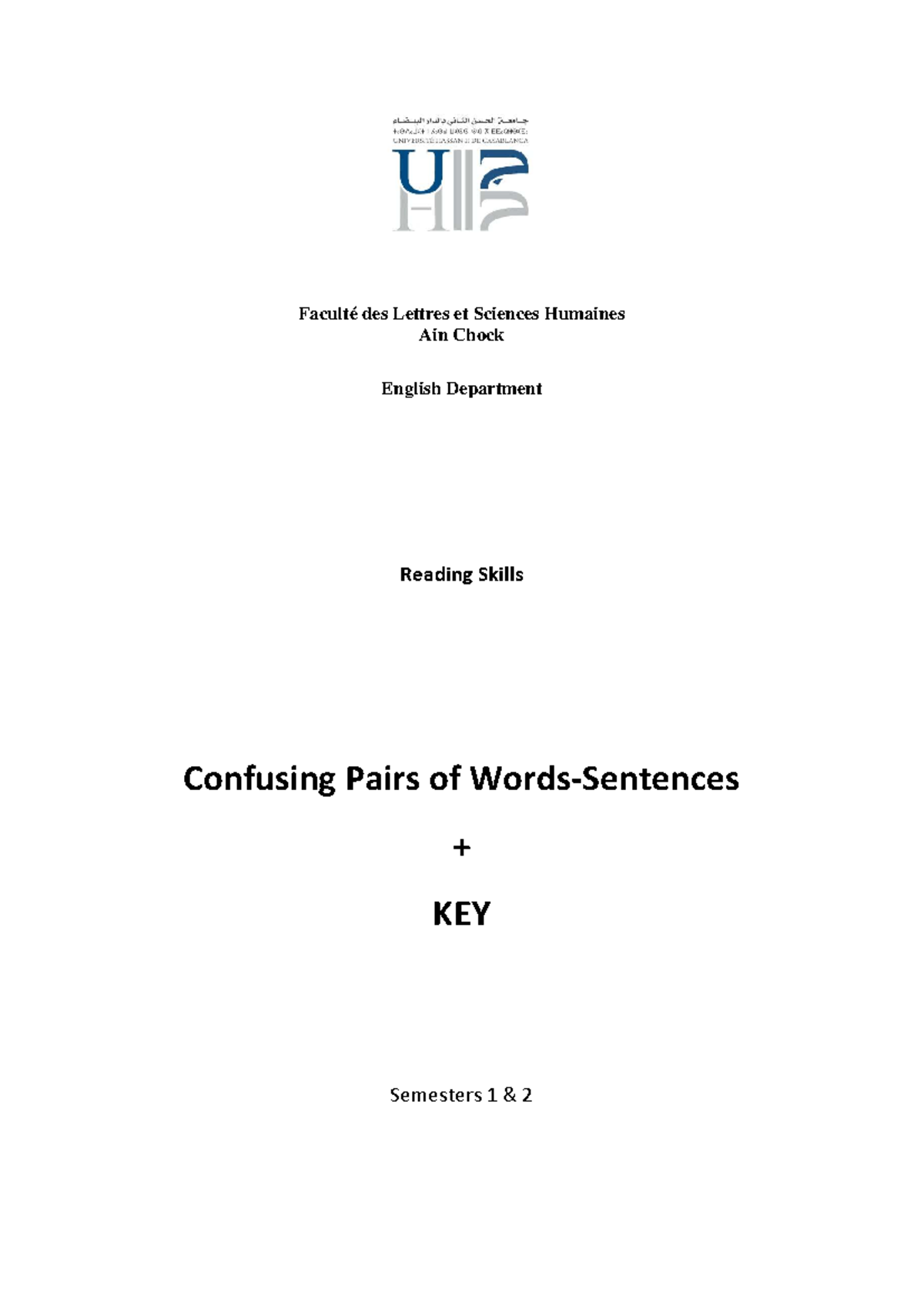 Lecture Notes: Confusing Pairs in English - Semesters 1 & 2 (ENG101 ...