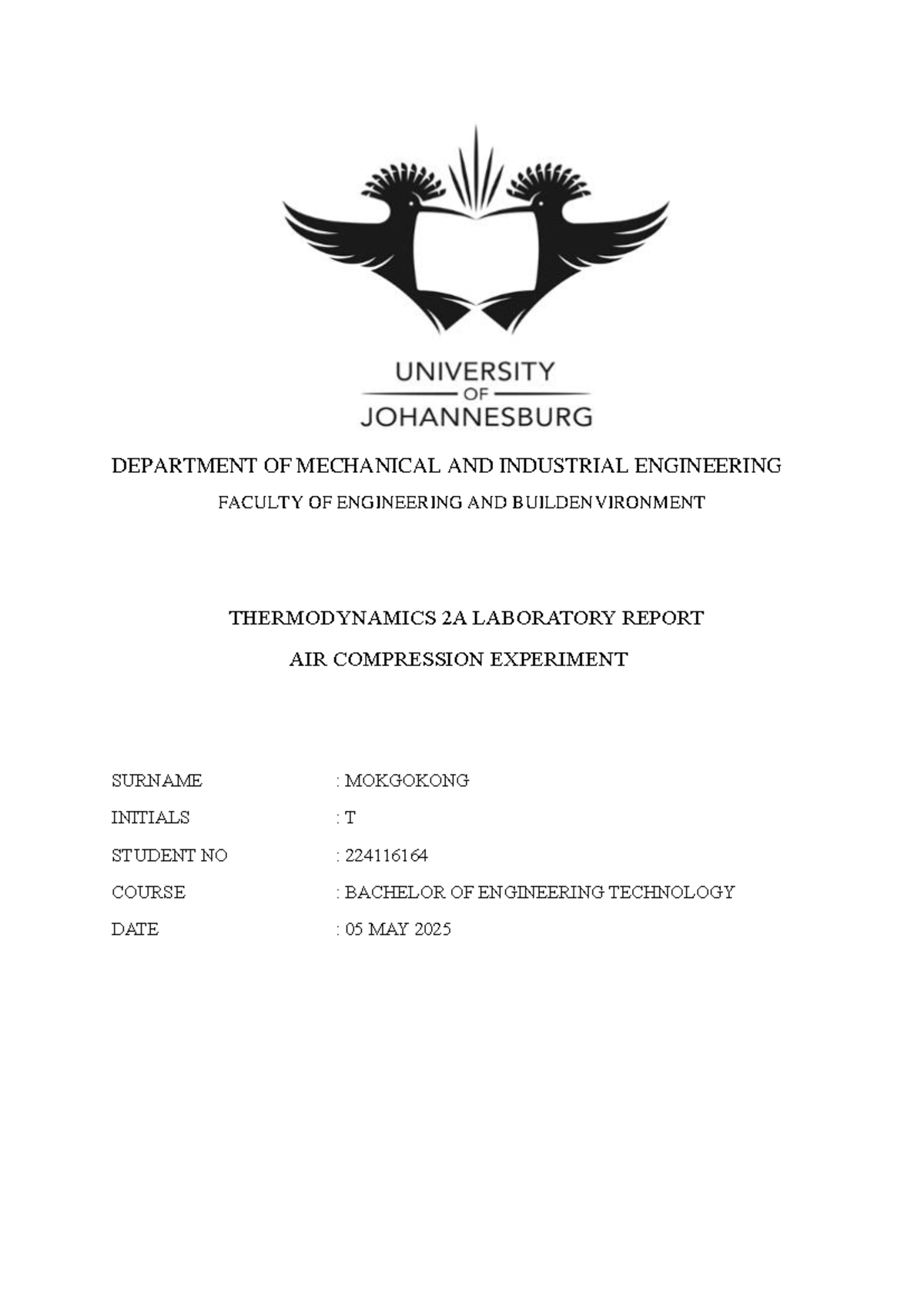Thermodynamics 2A Lab Report: Air Compression Experiment Analysis - Studocu