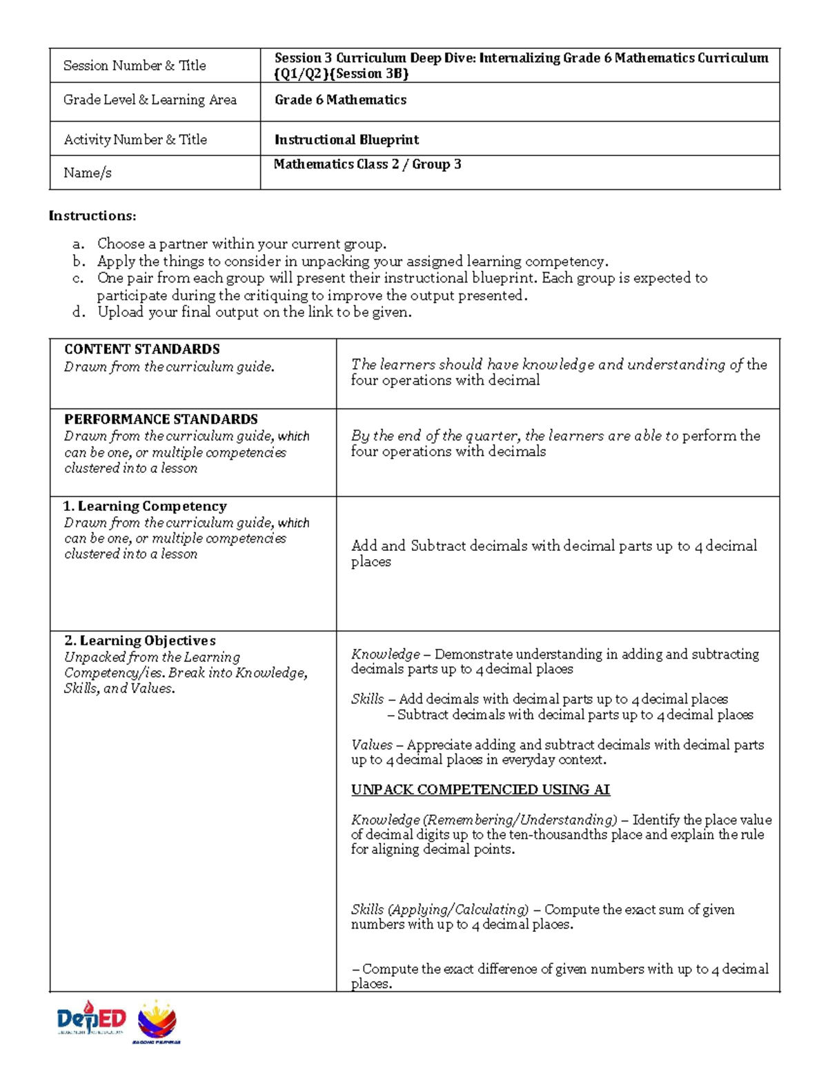 MATH 6 Session 3B: Instructional Blueprint for Decimals - Studocu