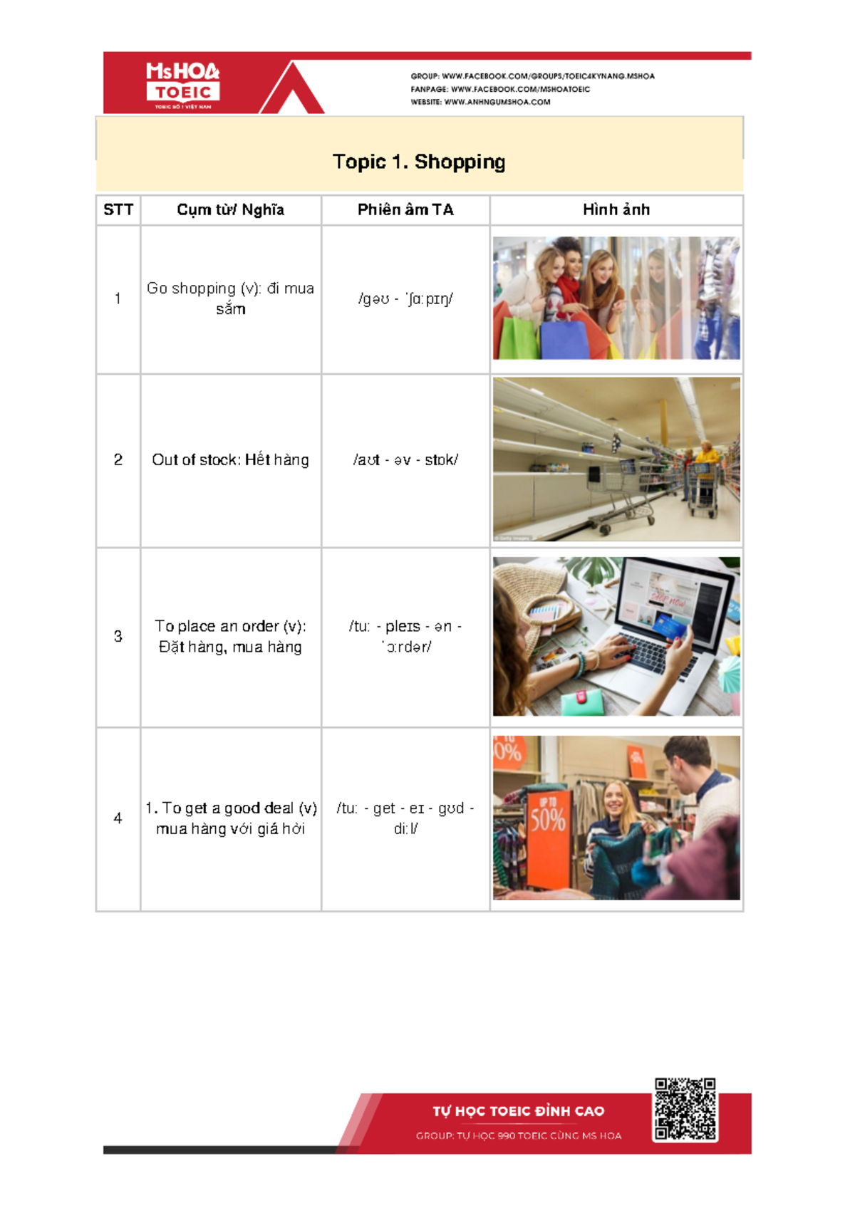 FULL PDF Collocations - None - Topic 1. Shopping STT Cụm từ/ Nghĩa ...