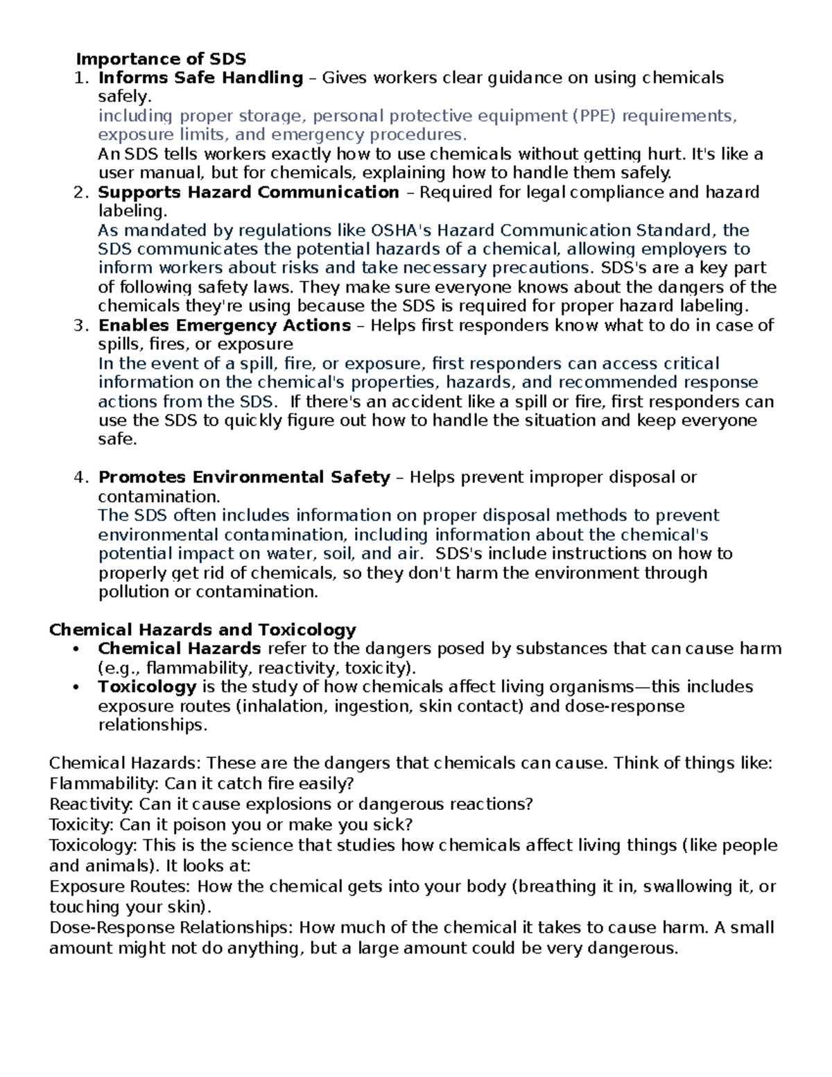 Chemical Hazards and Safety Data Sheets (SDS) Overview - Studocu