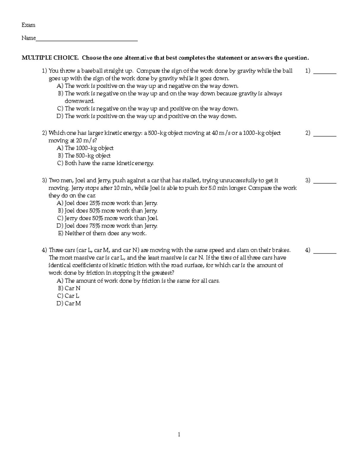 Conceptual Questions for Physics Exam MCQ (Course Code: PHYS101) - Studocu