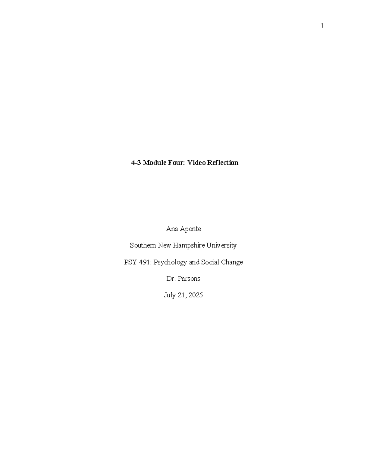 PSY 491: Module Four Video Reflection on Social Change Identity - Studocu