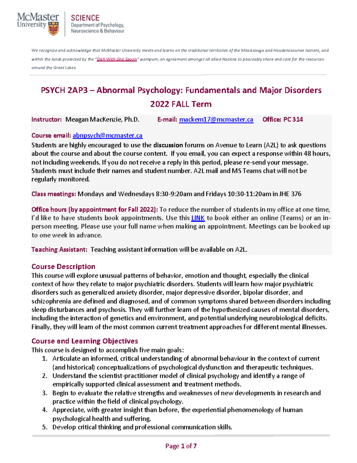 Psych 2AP3 Syllabus - Abnormal Psychology Course Overview & Details ...