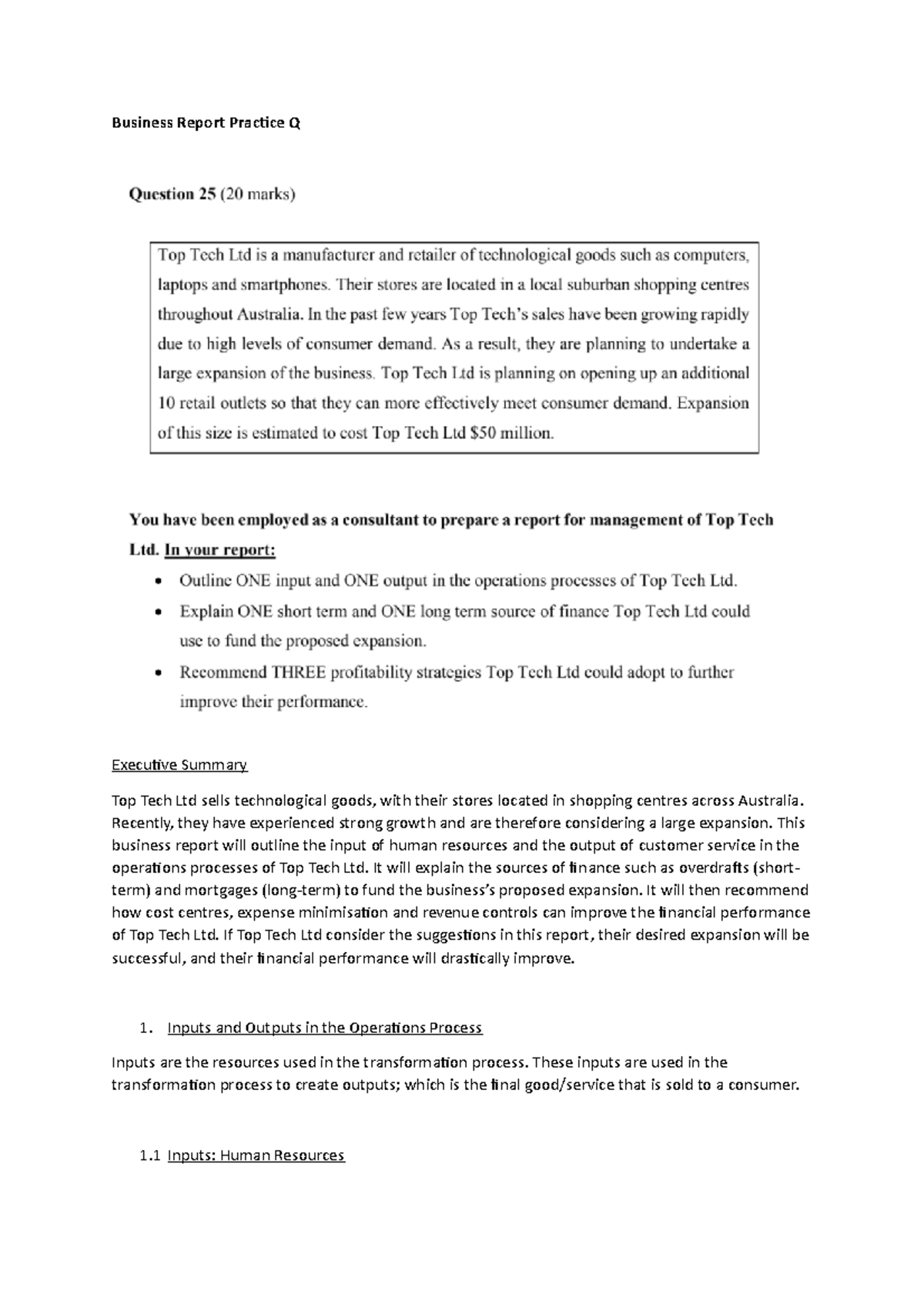 Business Report Practice Q - Business Report Practice Q Executive ...