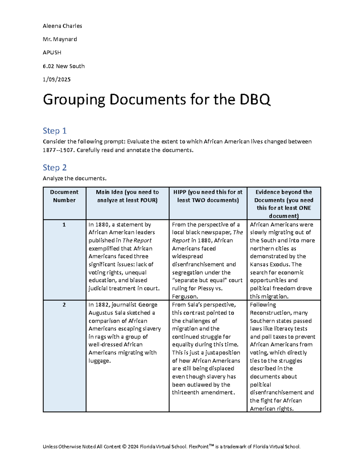 APUSH 6.02 New South DBQ Grouping Documents Analysis and Insights - Studocu