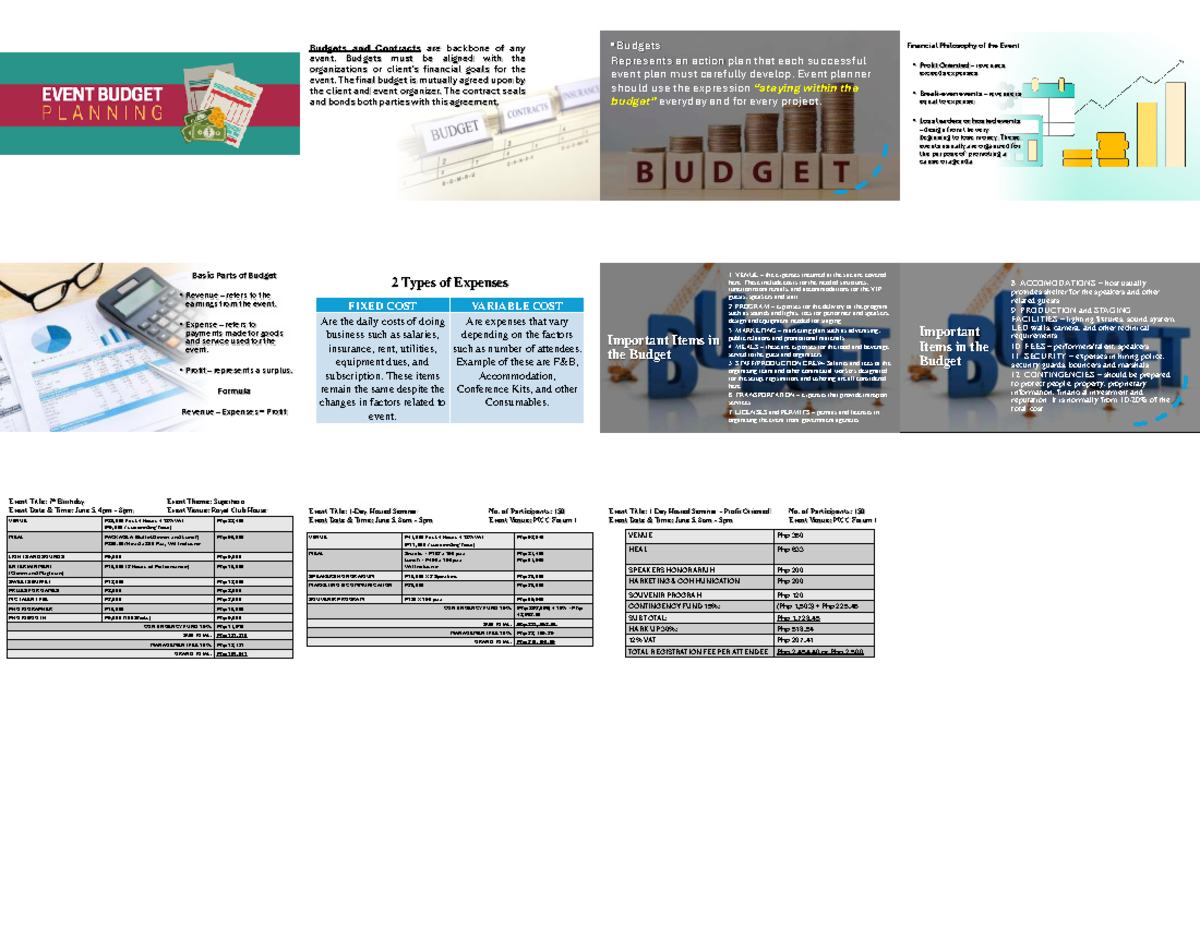 Budget planning for events: aligning finances and contracts - Studocu