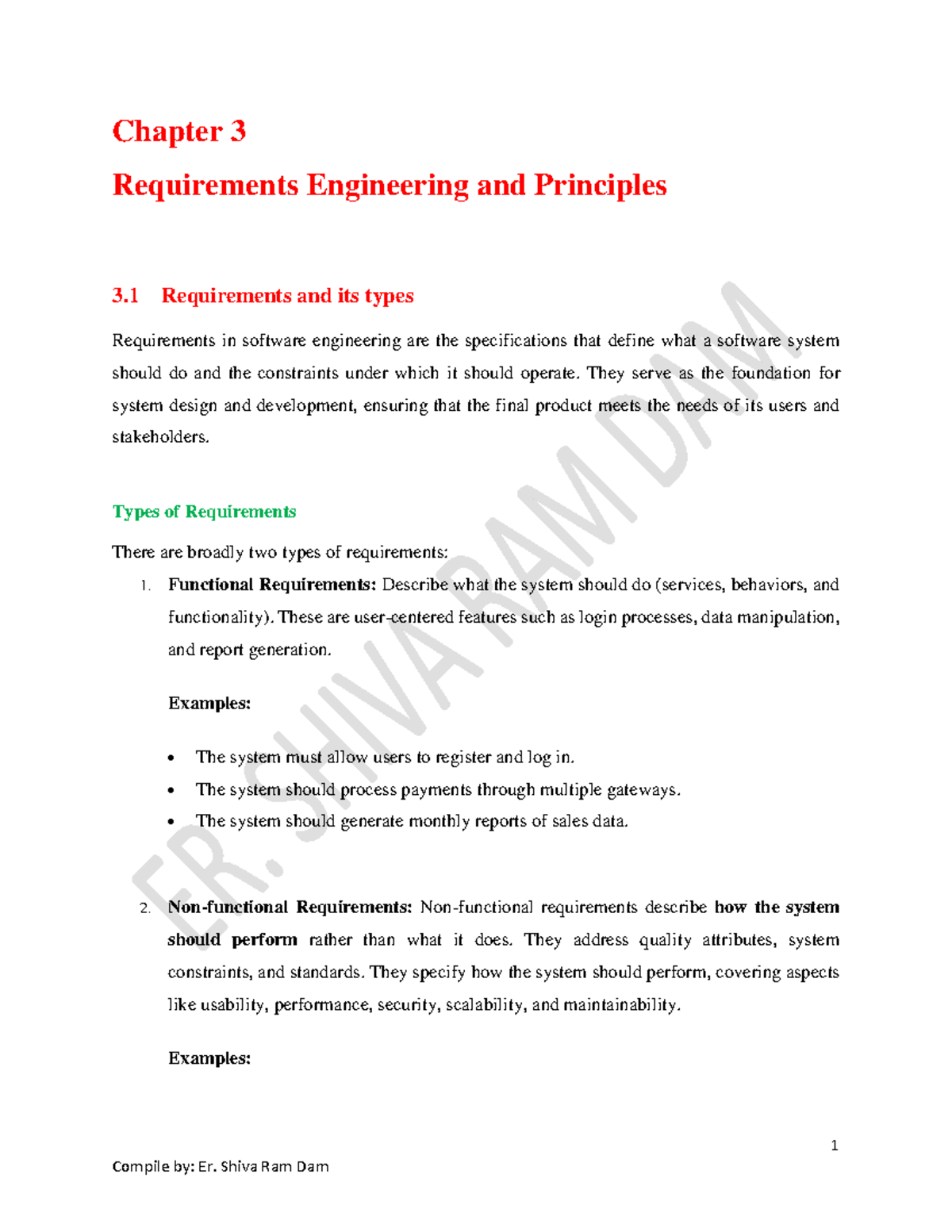 Chapter 3: Requirements Engineering & Principles (CS101) - Studocu