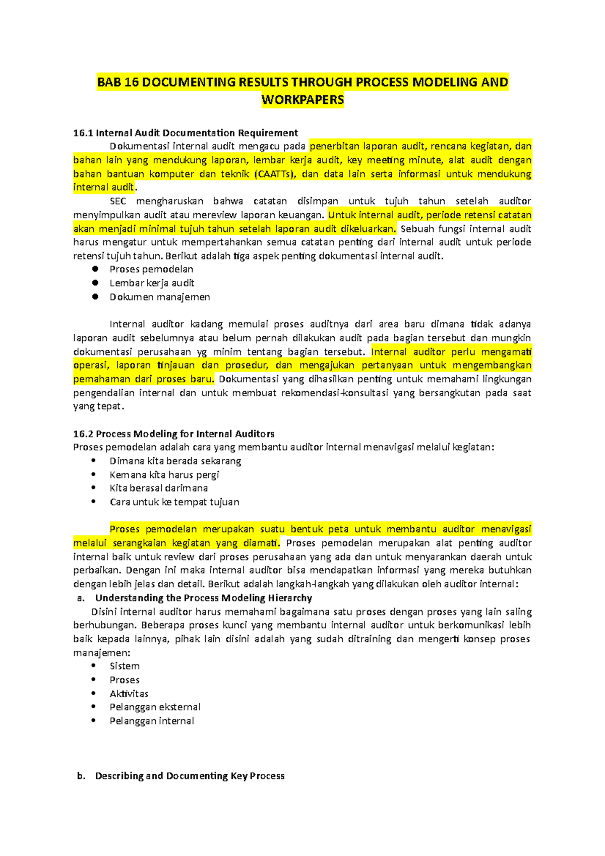 Internal Audit ch 16 - Tugas - BAB 16 DOCUMENTING RESULTS THROUGH PROCESS MODELING AND ...