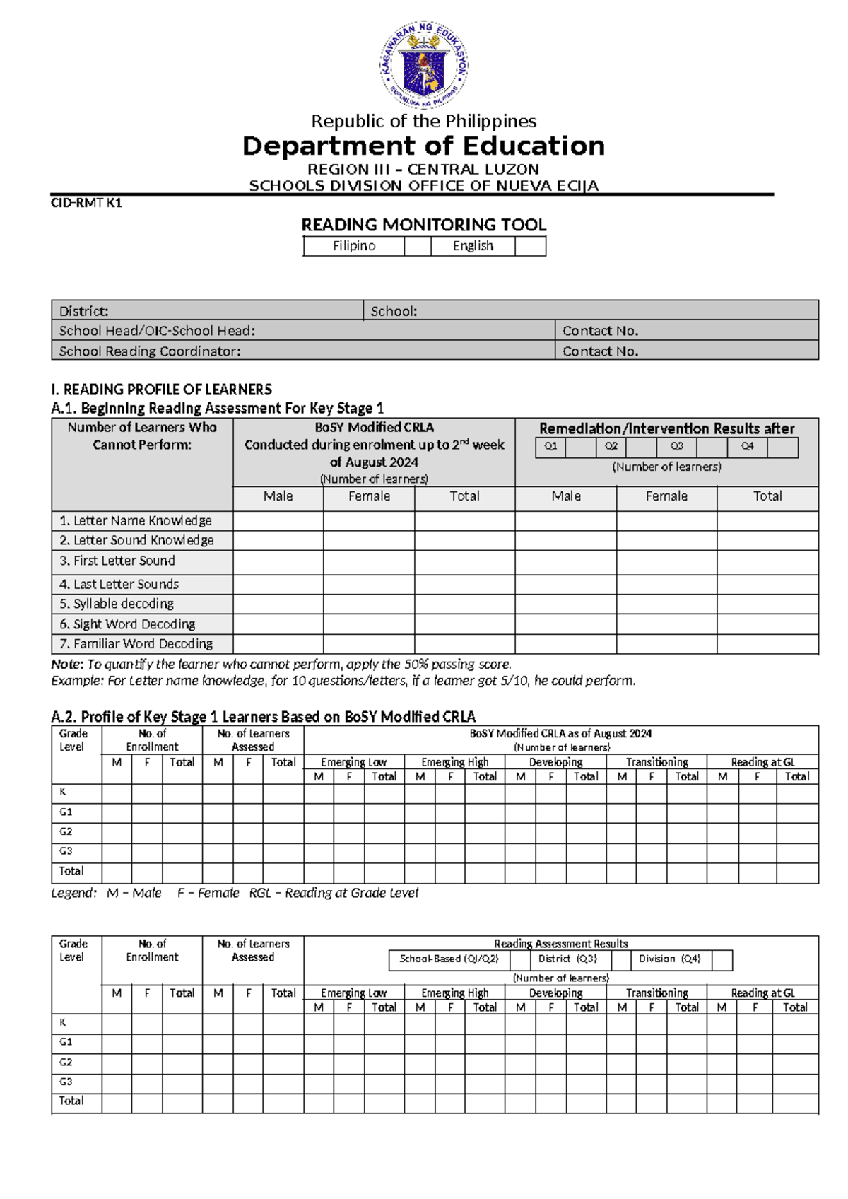 CID-RMT K - Comprehensive Reading Monitoring Tool 2024 - Studocu