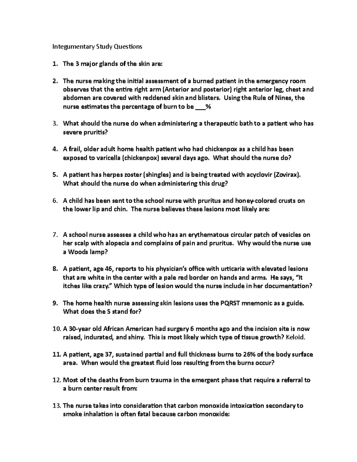 Integumentary Study Questions - Using the Rule of Nines, the nurse ...