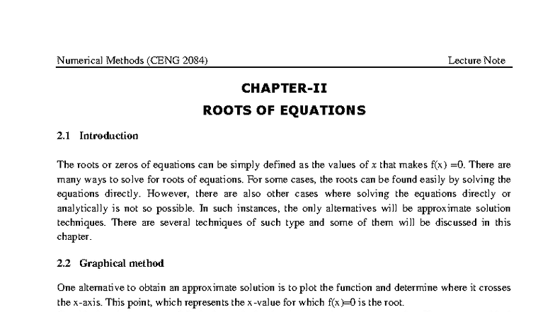 Numerical Methods (CENG 2084) Lecture Note: Chapter 2 - Root Finding - Studocu