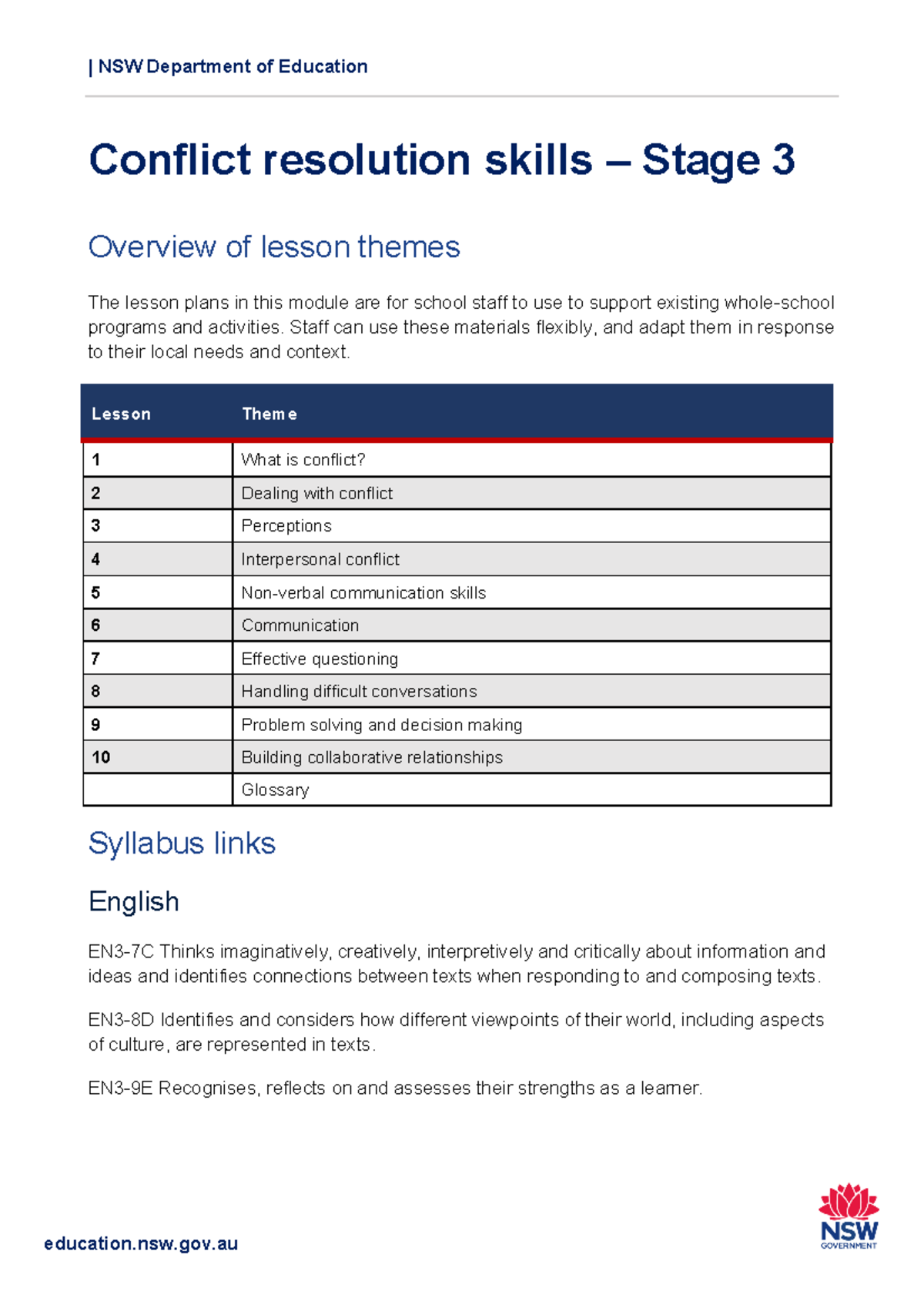 Conflict Resolution Lessons Stage 3: Overview and Activities - Studocu