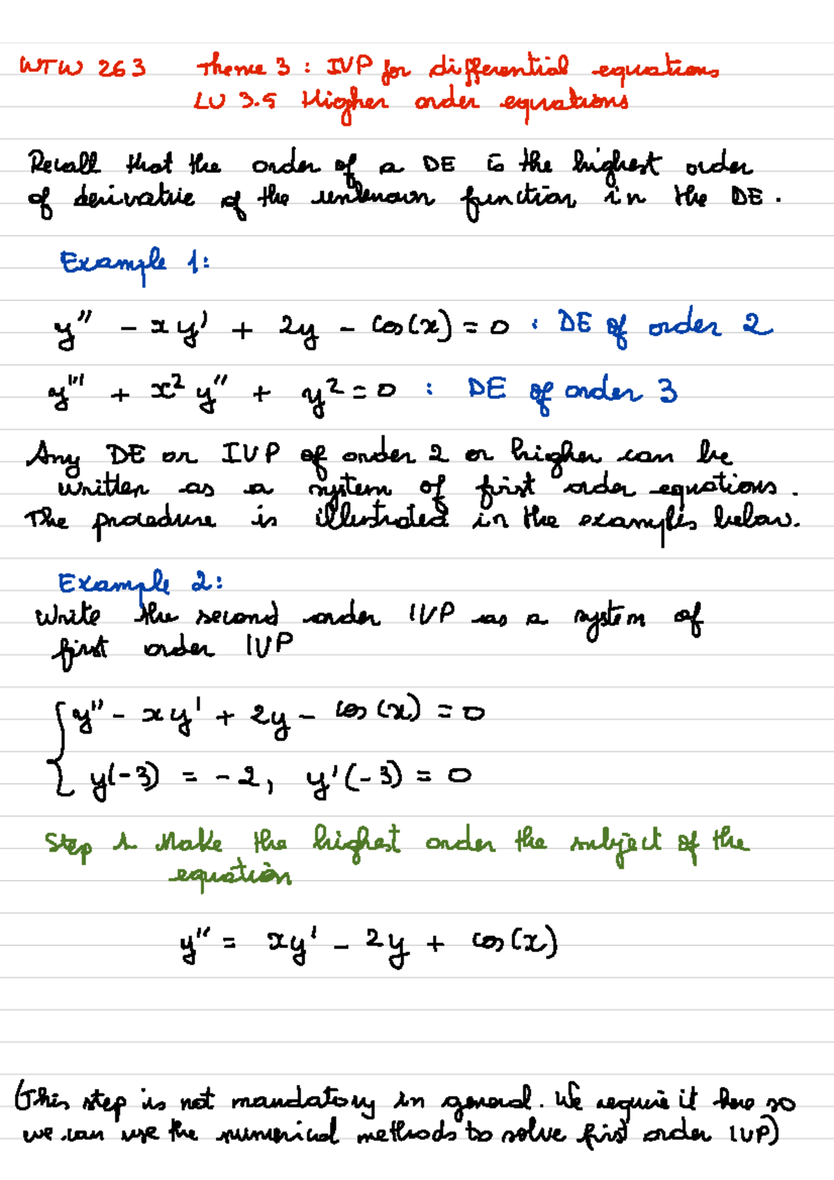 WTW 263 - LU 3.5: IVP for Higher Order Differential Equations - Studocu