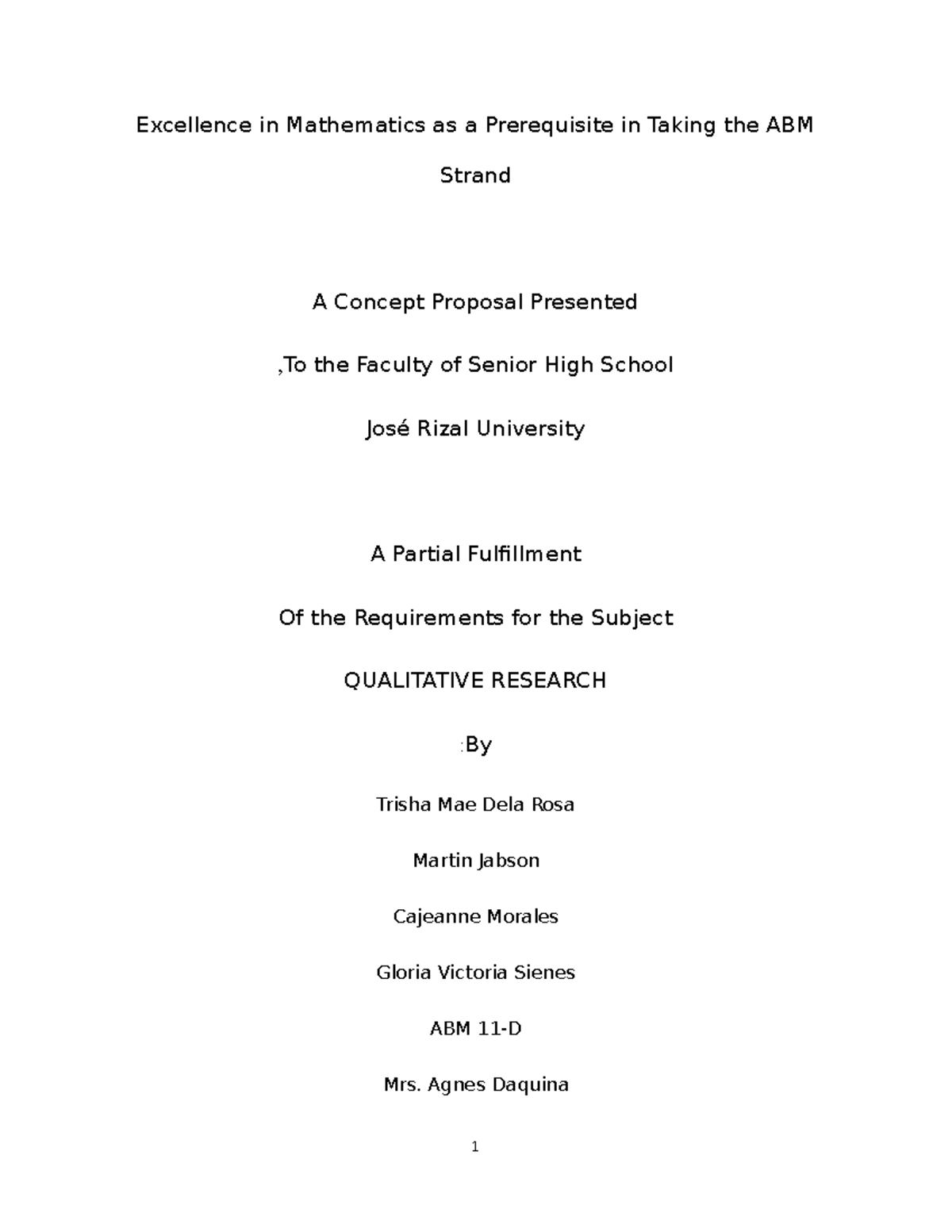 Excellence in Math as a Prerequisite in Taking the ABM Strand ...