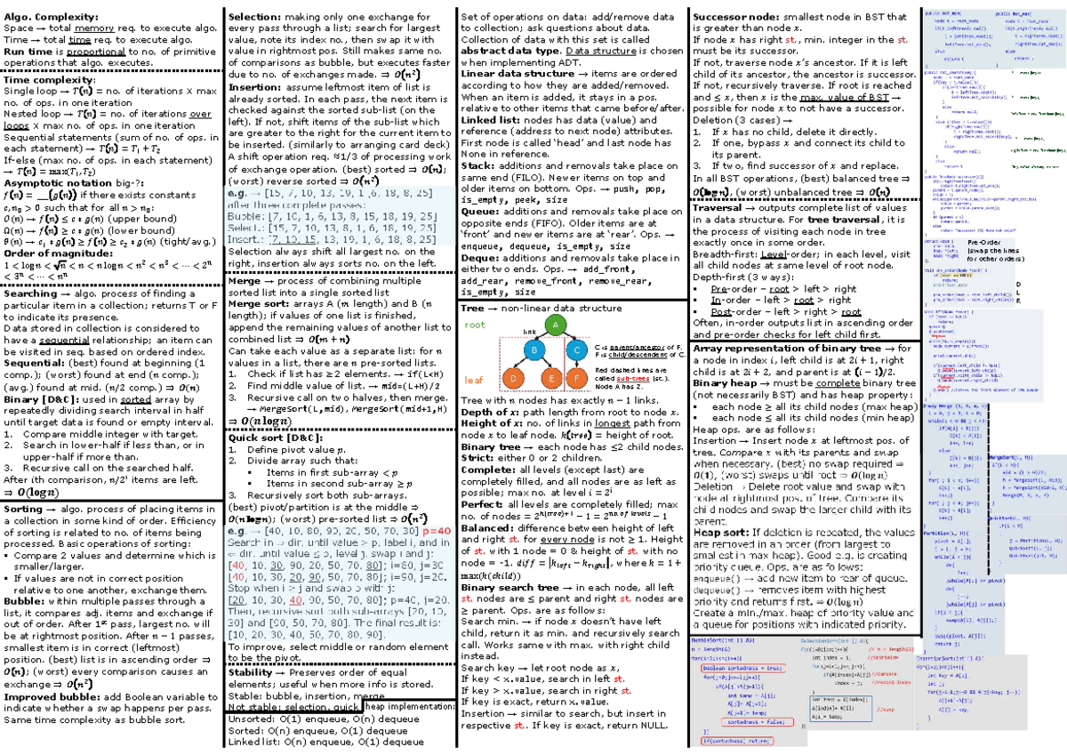 CS2040DE Cheatsheet: Sorting Algorithms and Their Complexities - Studocu