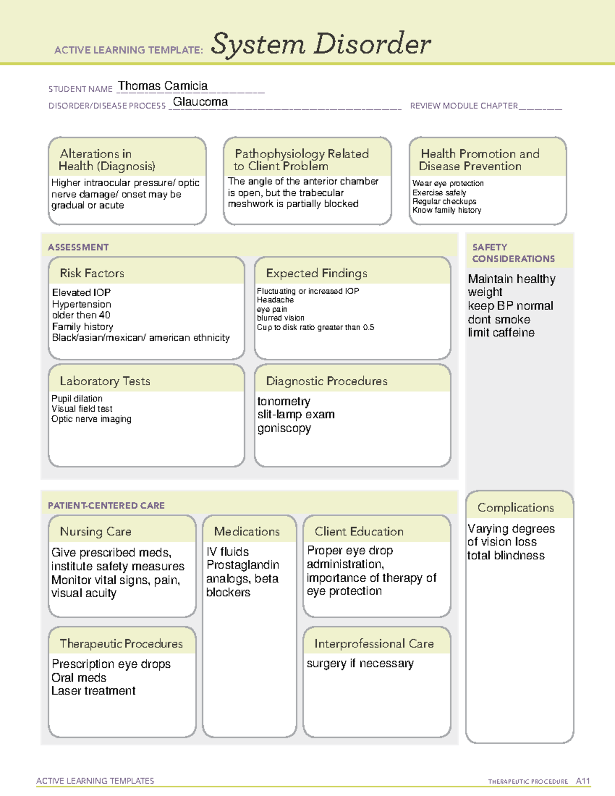 ATI template System disorder Glaucoma - ACTIVE LEARNING TEMPLATES ...