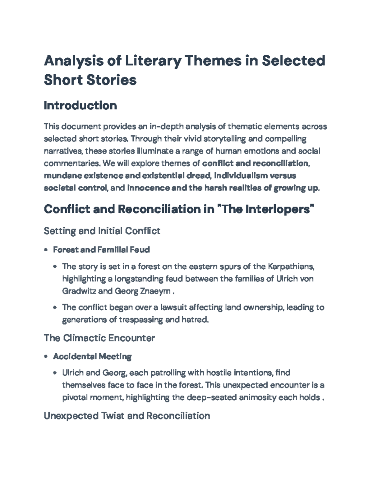 Document Analysis of Literary Themes in Short Stories - Analysis of ...