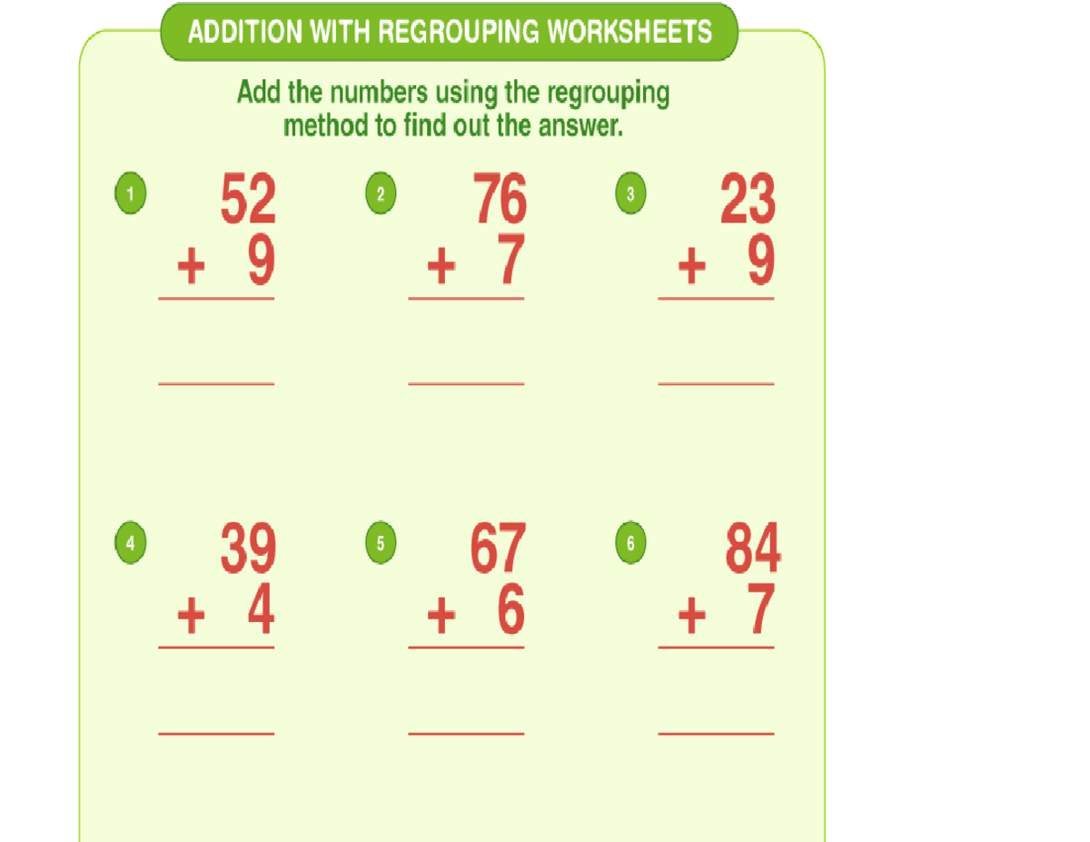 Addition with Regrouping Worksheets - Math Practice - Studocu