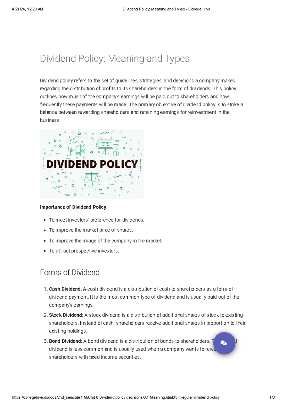 Dividend Policy: Meaning, Types & Determinants (FIN 101) - Studocu
