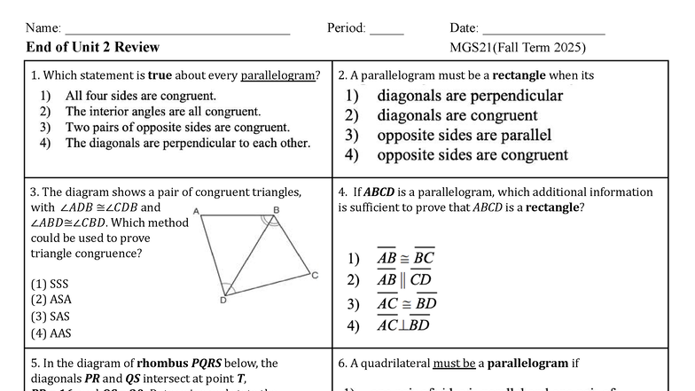 End of Unit 2 Review Sheet - MGS21 (Fall Term 2025) - Studocu