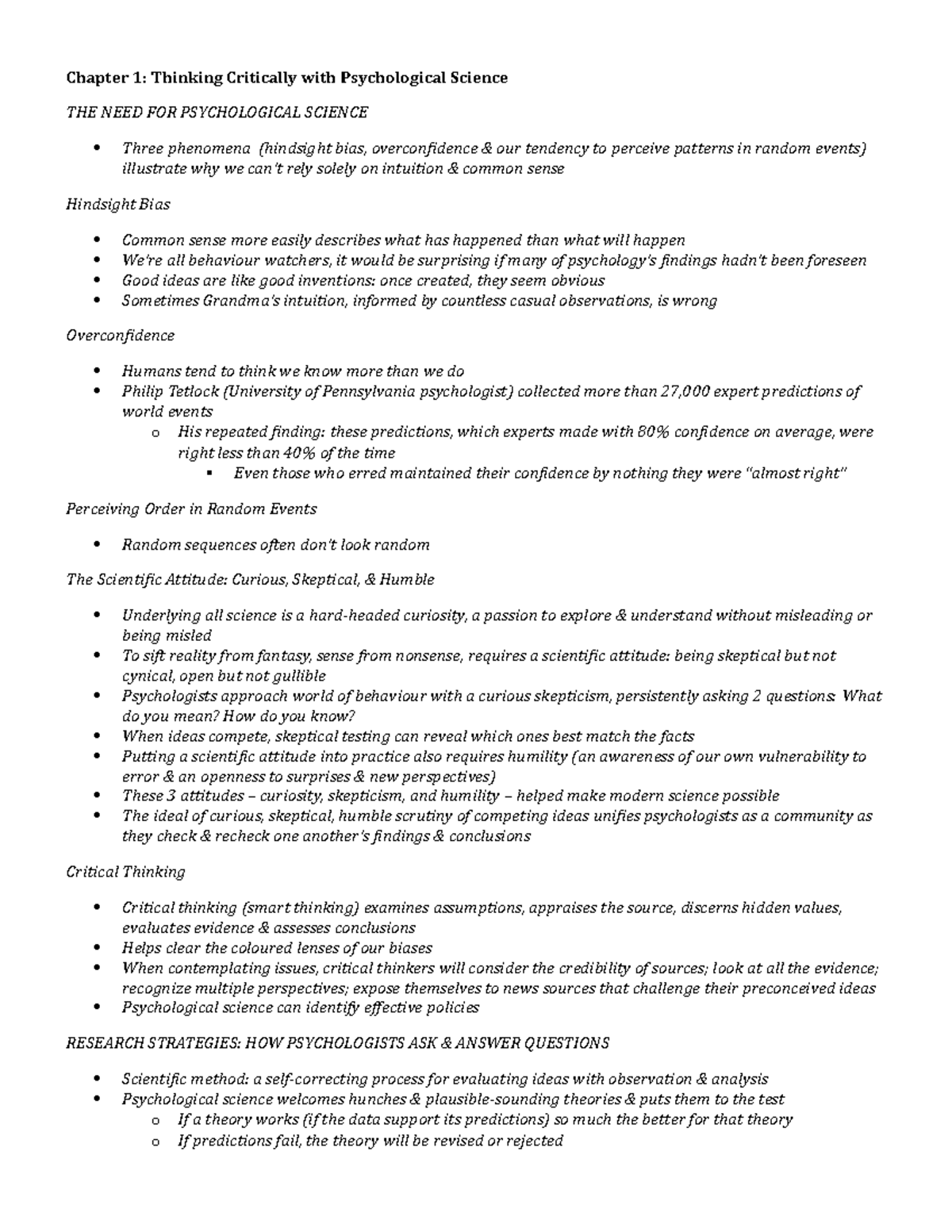 Chapter 1-Thinking Critically with Psychological Science - Chapter 1 ...
