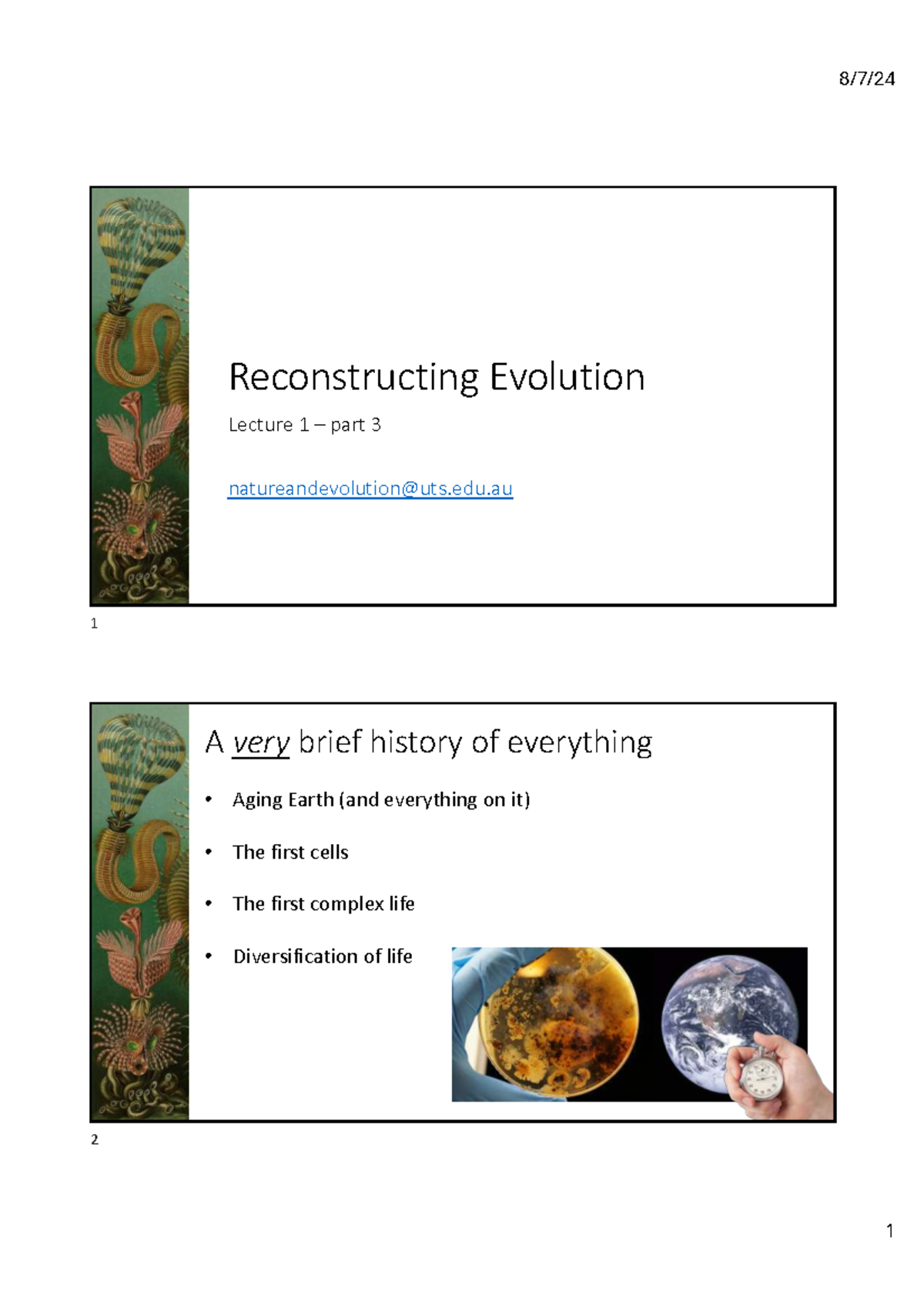 Reconstructing Evolution Lecture 1 Part 3: A Brief History of Life ...
