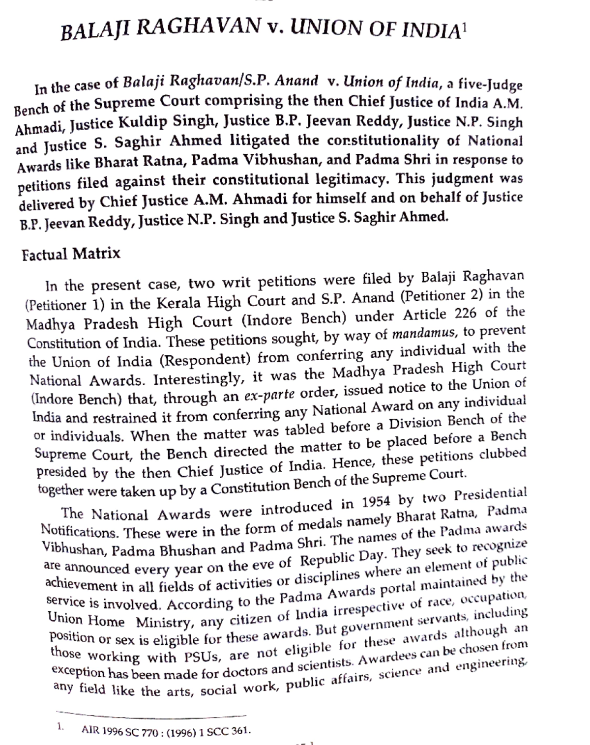 SCC 1996 Balaji Raghavan v. Union of India: Constitutional Issues on ...