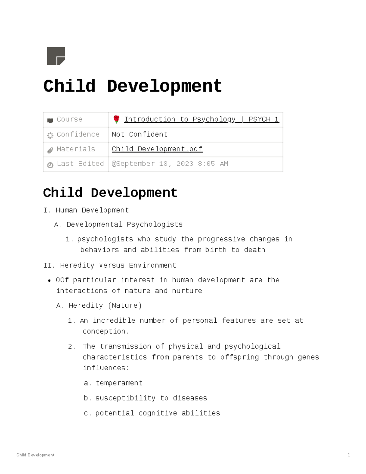 Child Development Concept Map - PSYCH 1 Unit 3 Overview - Studocu