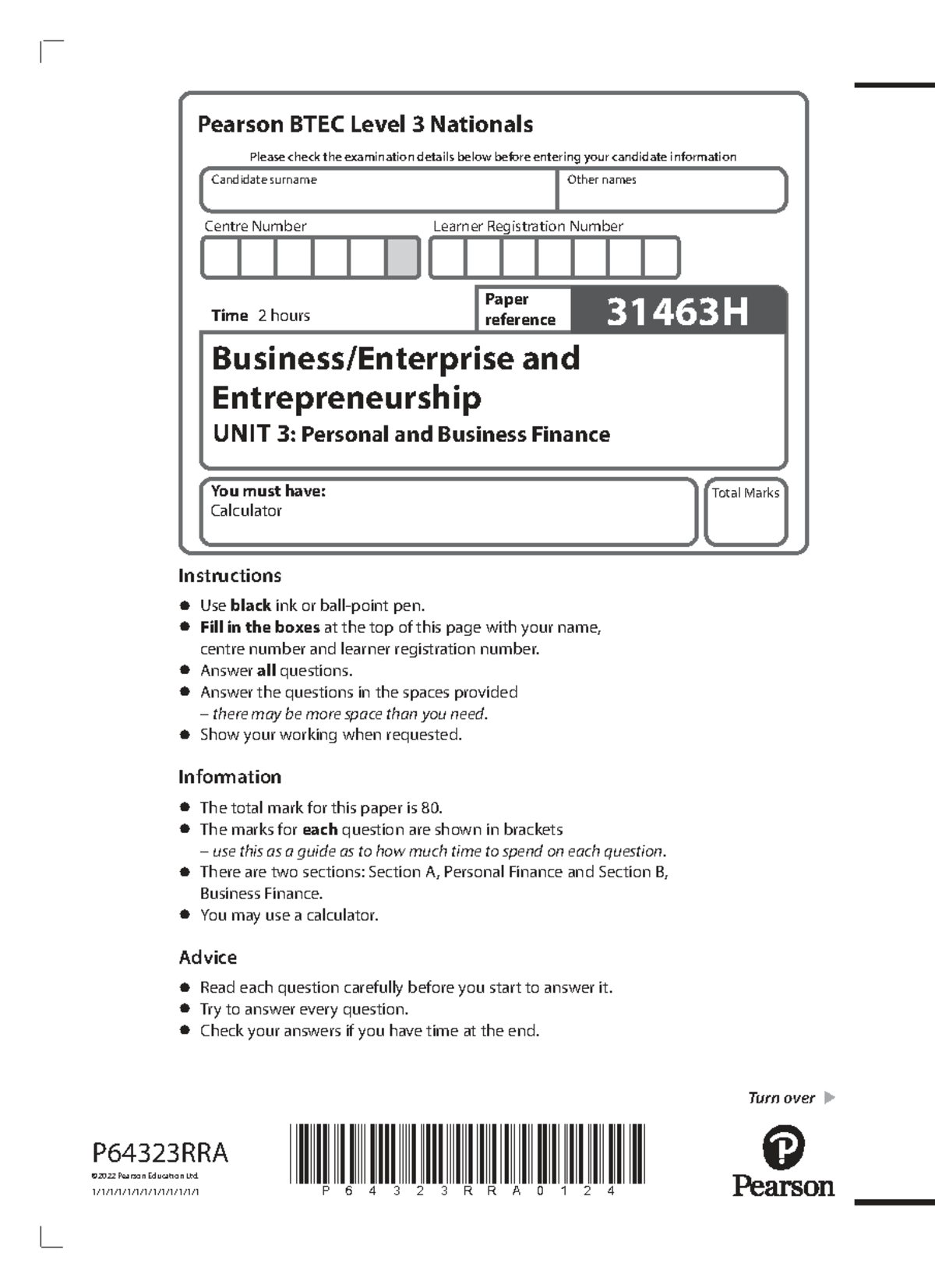 BTEC Level 3 Nationals Unit 3: Personal & Business Finance Exam Paper ...